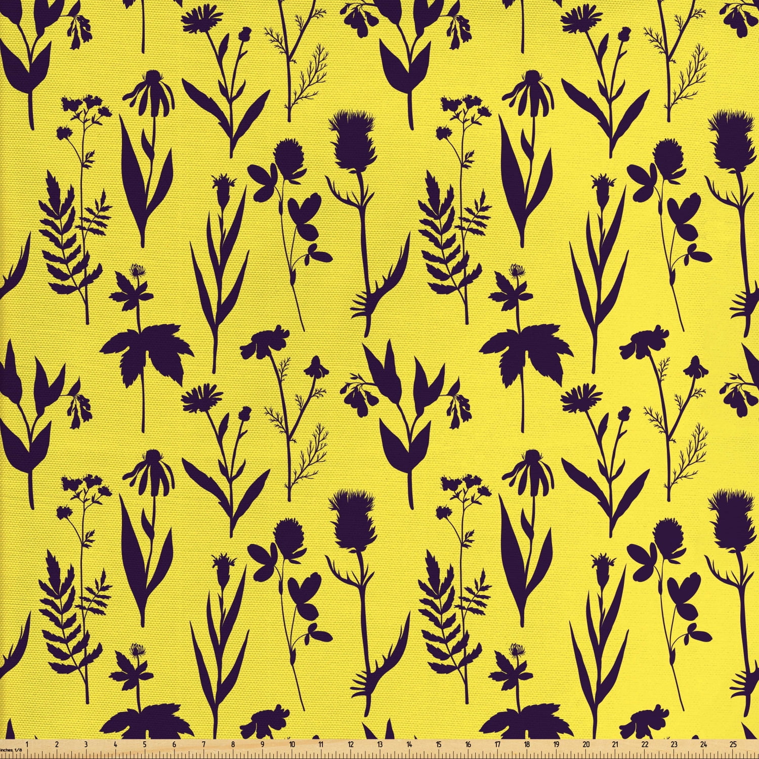Floral Fabric by the Yard, Continuous Botanical Pattern of Silhouettes ...