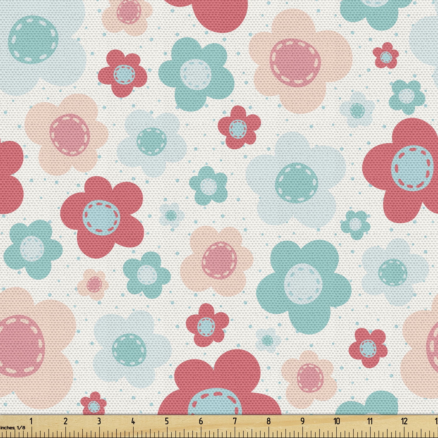 Floral Fabric by the Yard, Continuous Spring Pattern with Pastel Toned ...