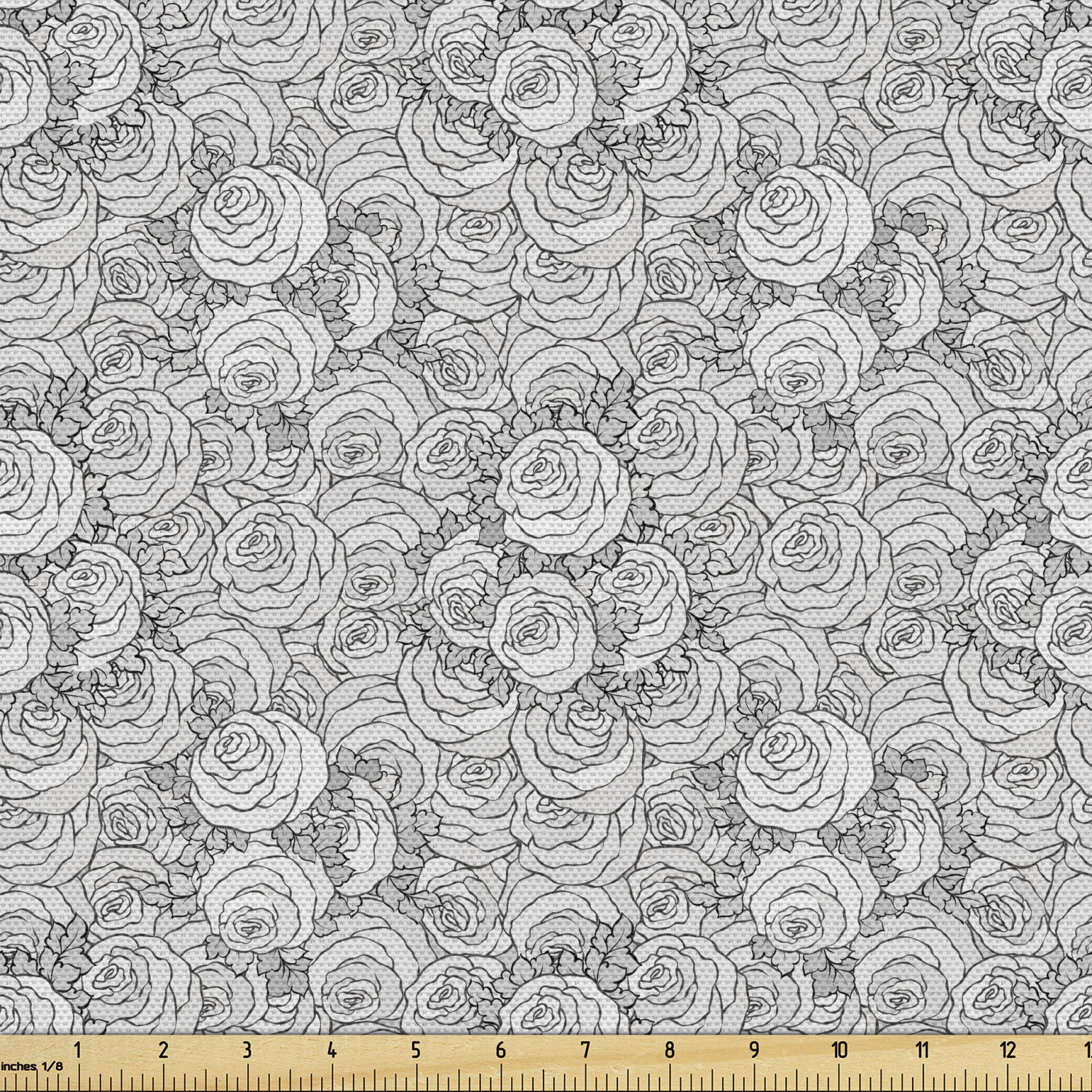 Floral Fabric by the Yard, Continuous Vintage Themed Greyscale Roses ...