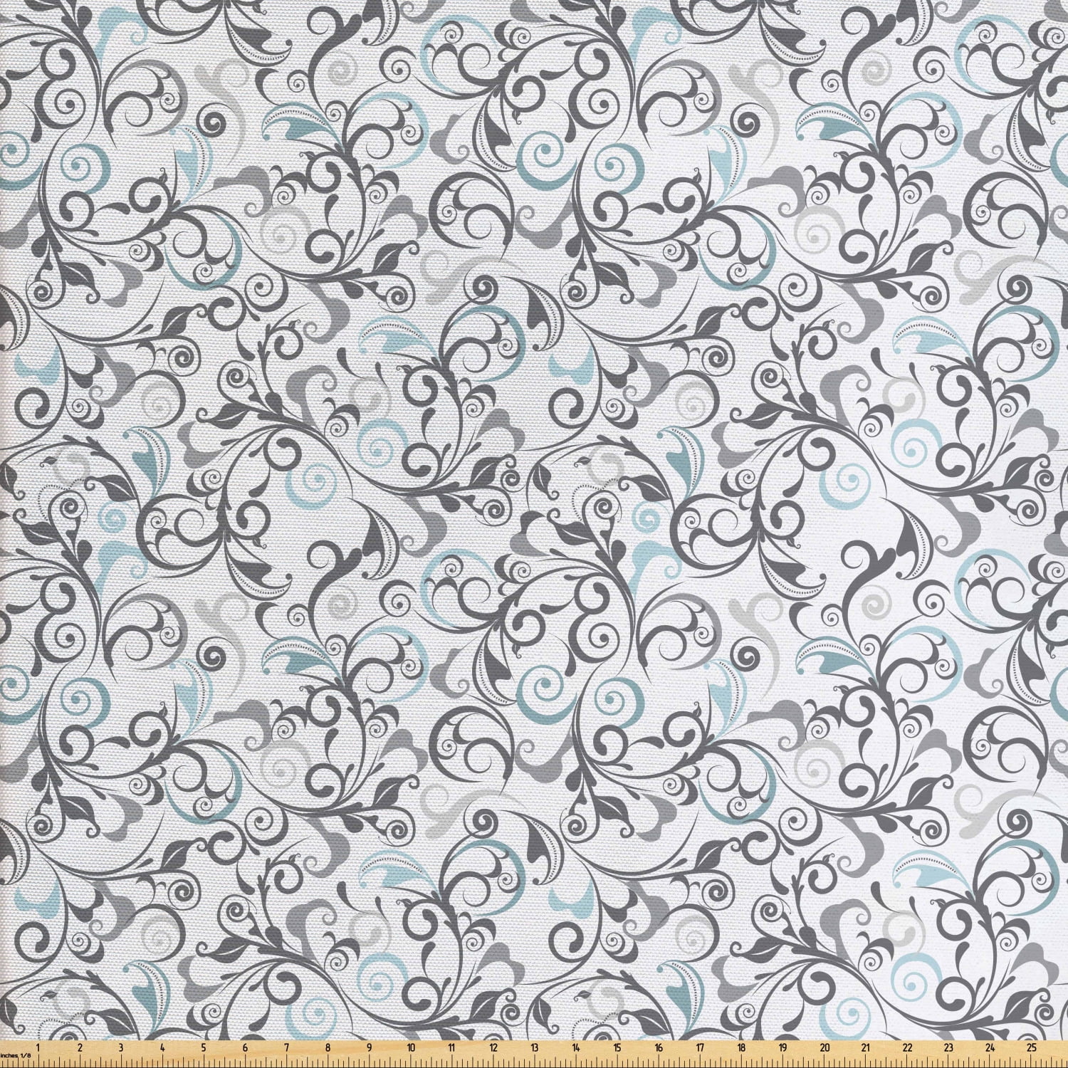 Ambesonne Floral Fabric by the Yard Upholstery, Damask Antique Curls, 2 ...