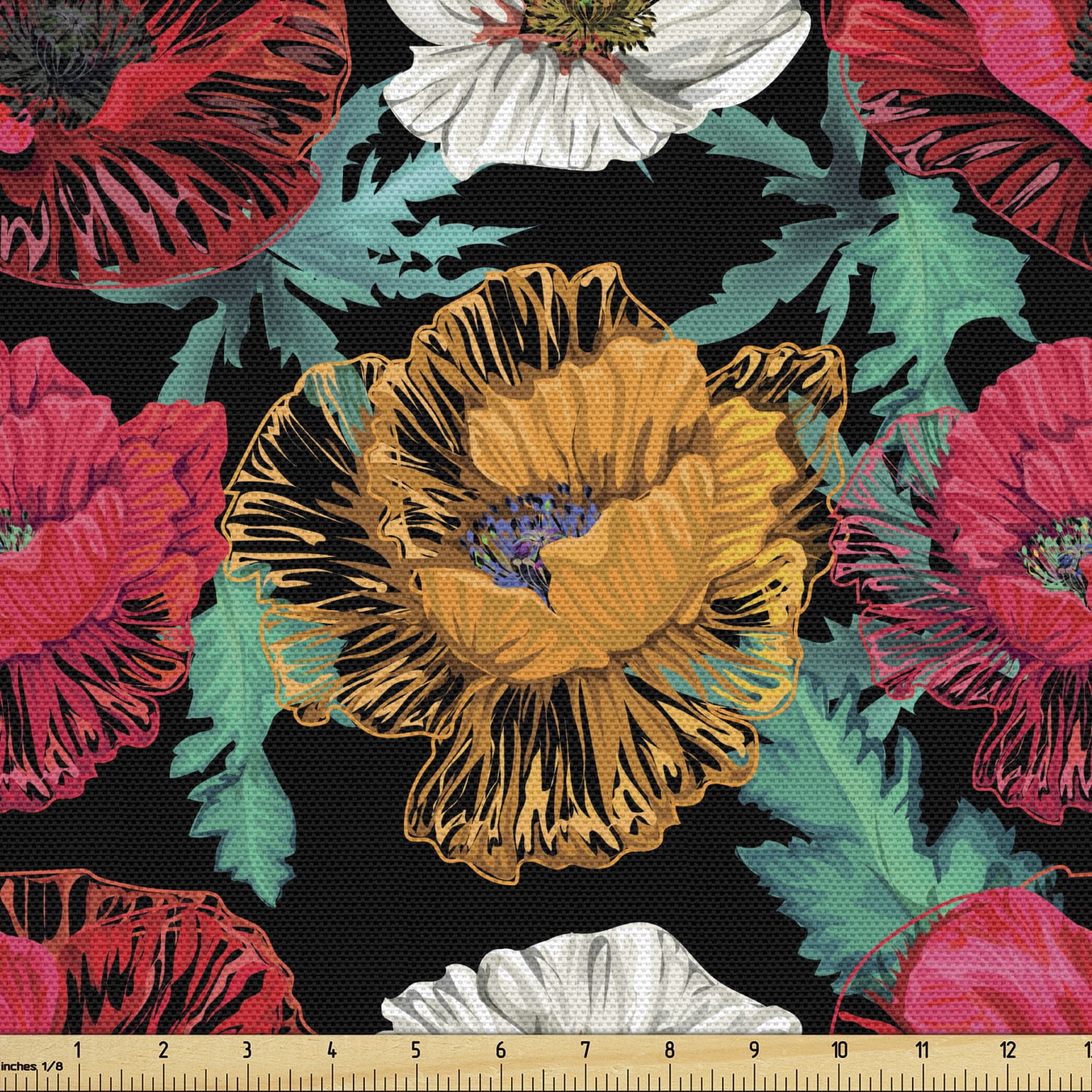 Floral Fabric by the Yard, Detailed Watercolor Painted Poppy Petals ...