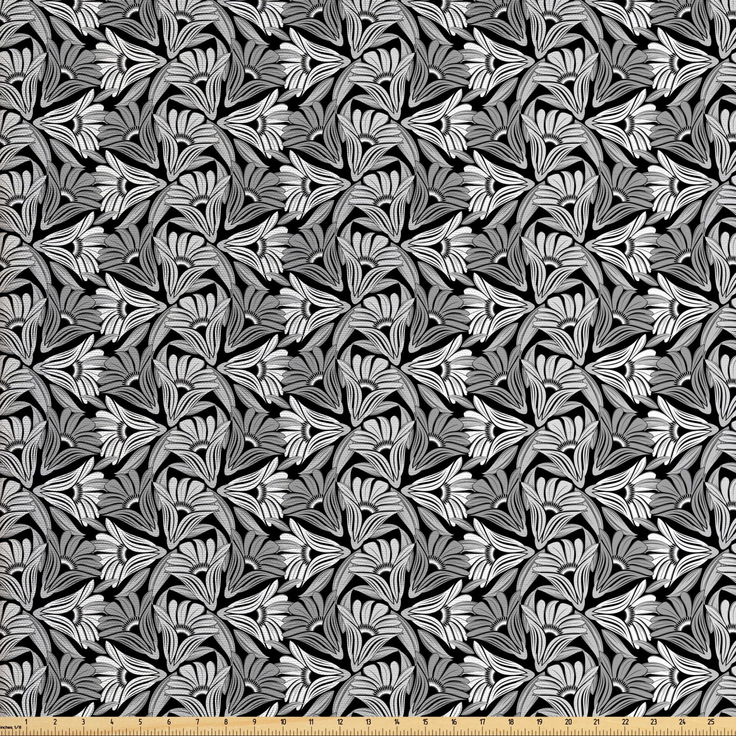 Floral Fabric by the Yard, Digitally Generated Greyscale Tone ...
