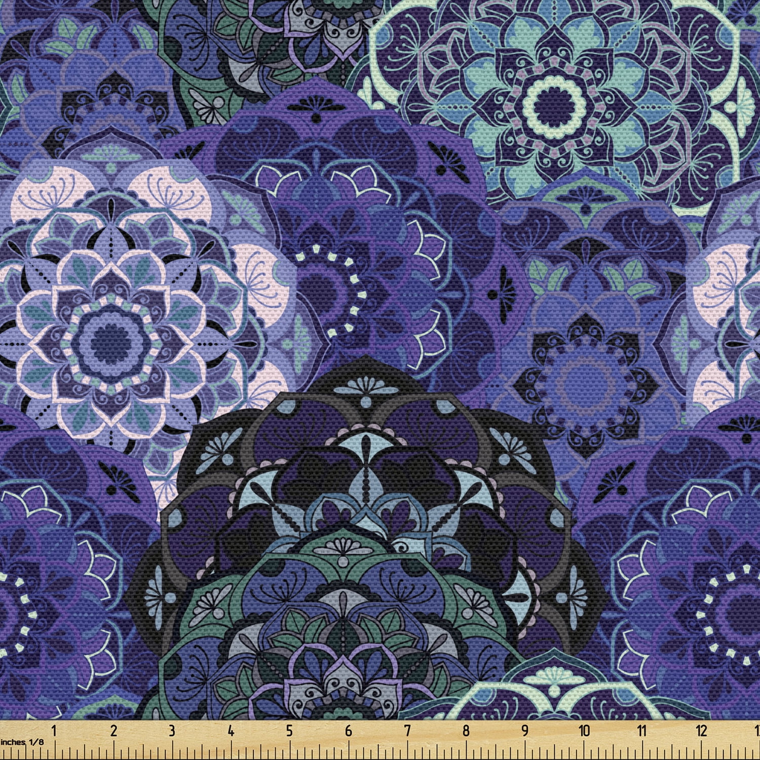 Ambesonne Floral Fabric by the Yard Upholstery, Eastern Motif Flower ...