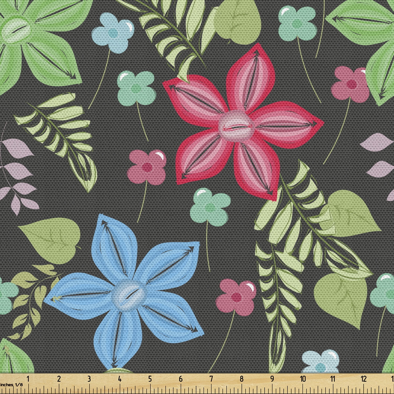 Floral Fabric by the Yard, Forest Flowers Pattern with Colorful Doodle ...
