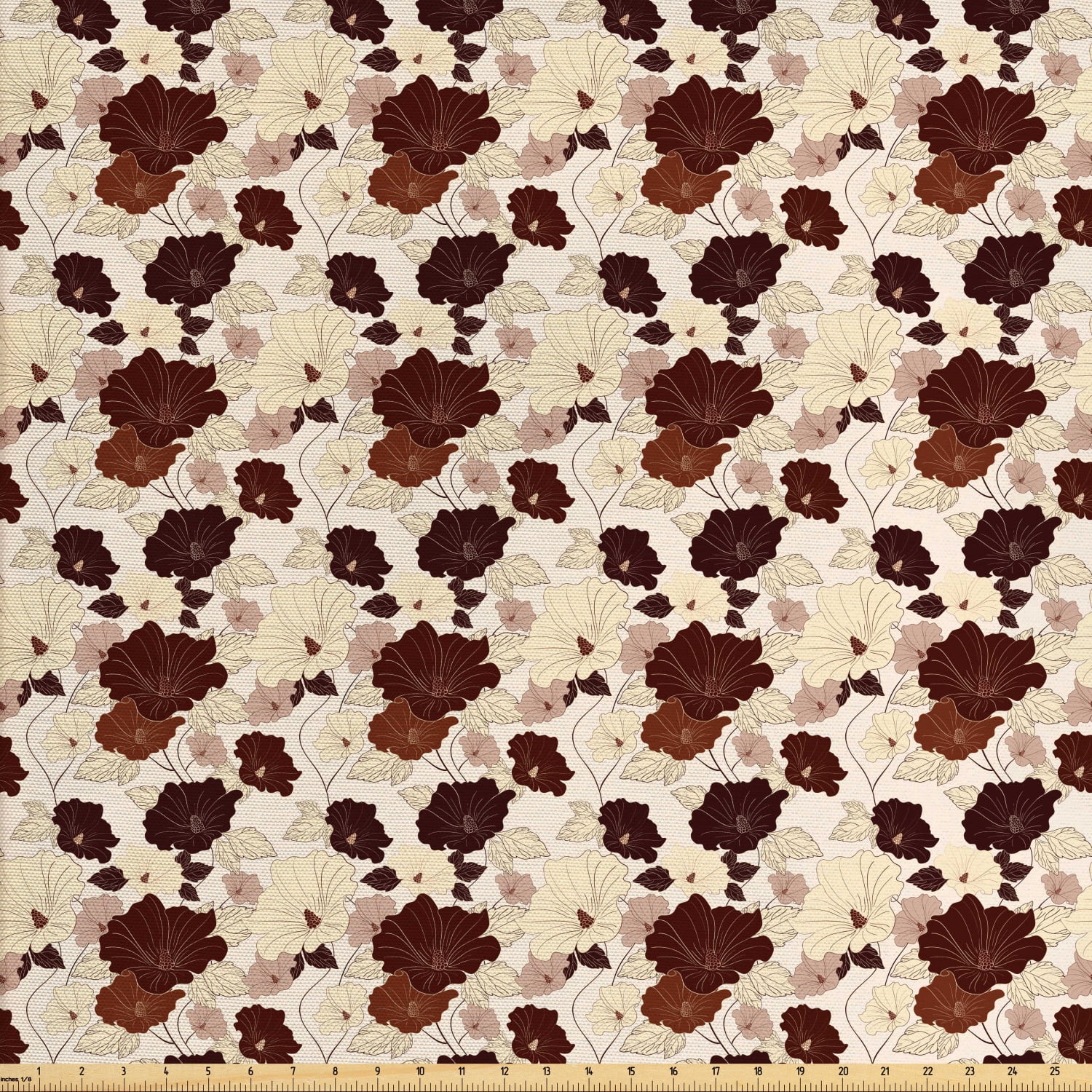 Floral Fabric by the Yard, Hand Drawn Hibiscus Flowers with Earthy ...
