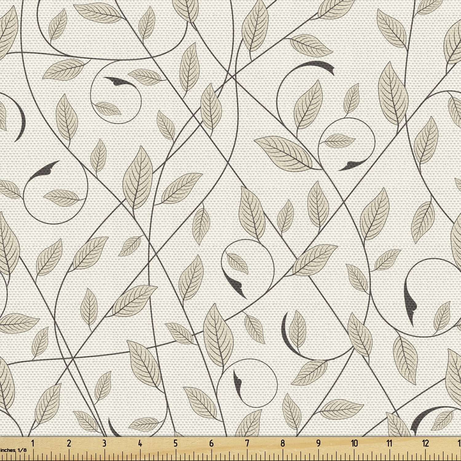 Ambesonne Floral Fabric by the Yard Upholstery, Curling Branches ...