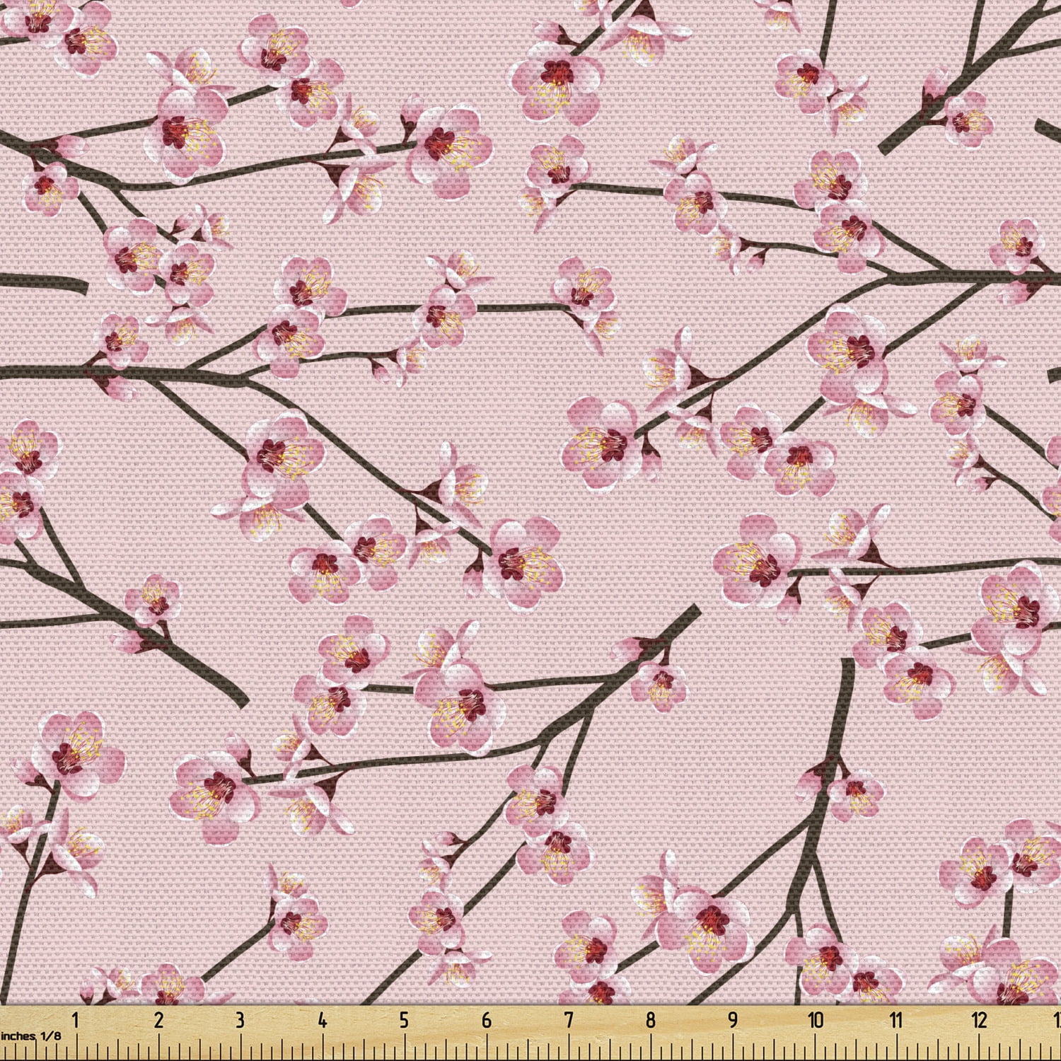 Ambesonne Floral Fabric by the Yard Upholstery, Japanese Momo Tree ...