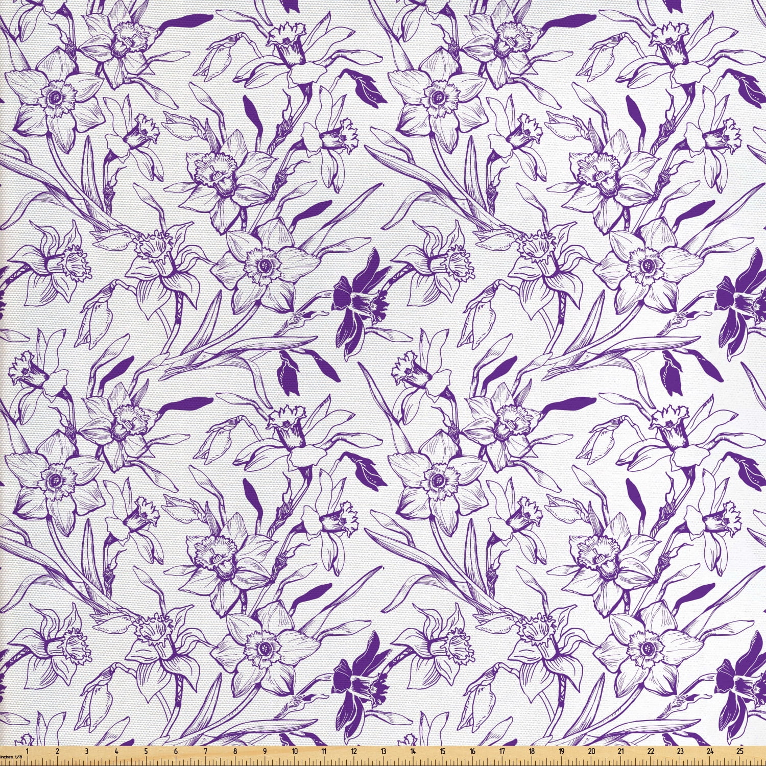 Ambesonne Floral Fabric by the Yard Upholstery, Monochrome Sketch Look ...