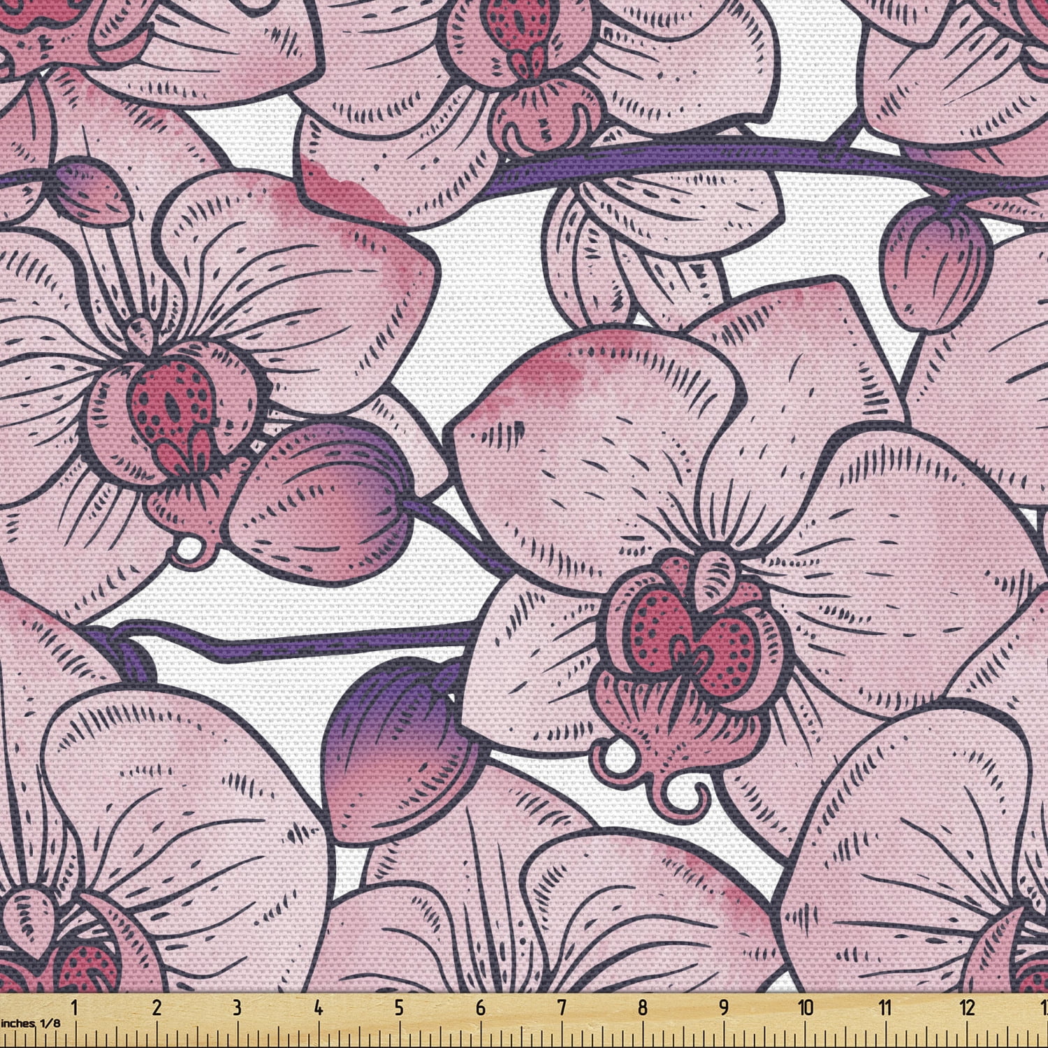 Ambesonne Floral Fabric by the Yard Upholstery, Spring Botany Orchid ...