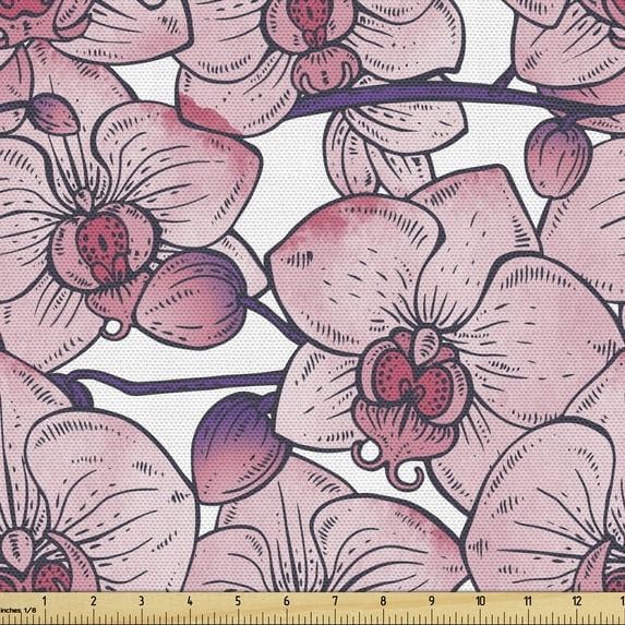Ambesonne Floral Fabric by the Yard Upholstery, Spring Botany Orchid ...