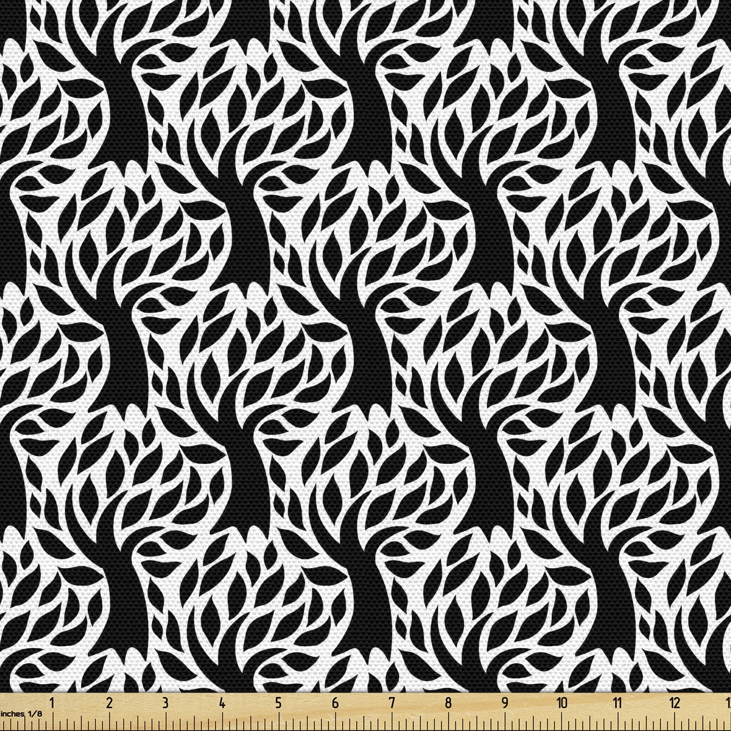 Floral Fabric by the Yard, Pattern with Tree Silhouette and Leaves for ...