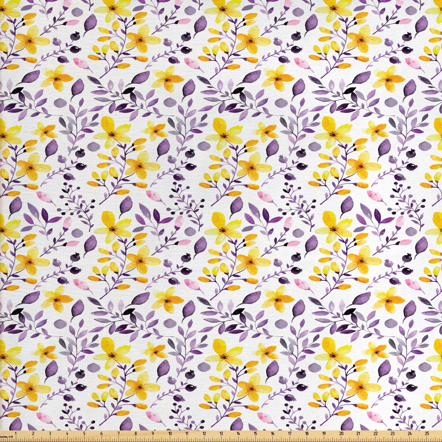 Ambesonne Floral Fabric by the Yard Upholstery, Aquarelle Folaige ...