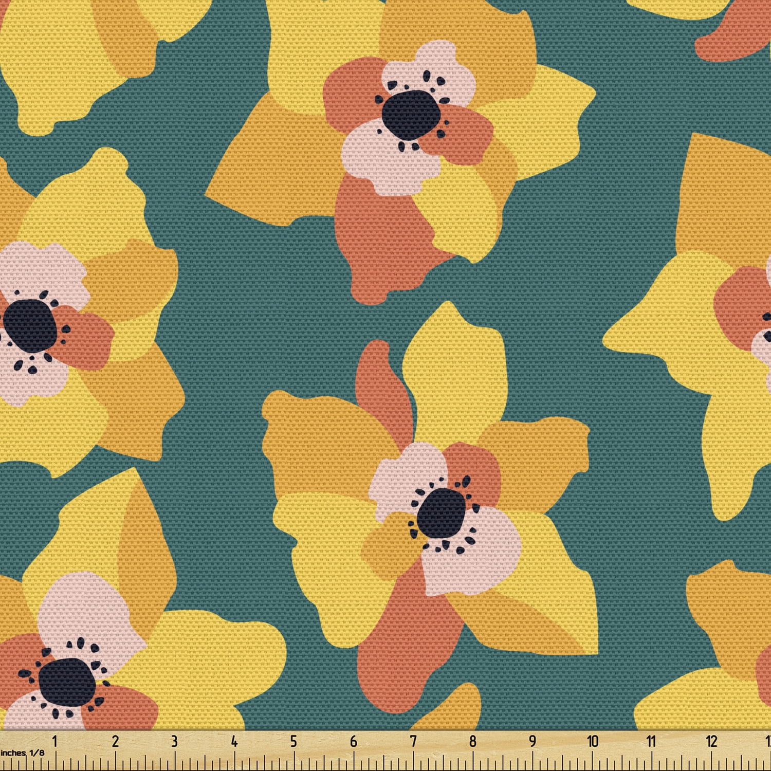 Floral Fabric by the Yard, Repetitive Pattern Abstract Flower Motifs ...