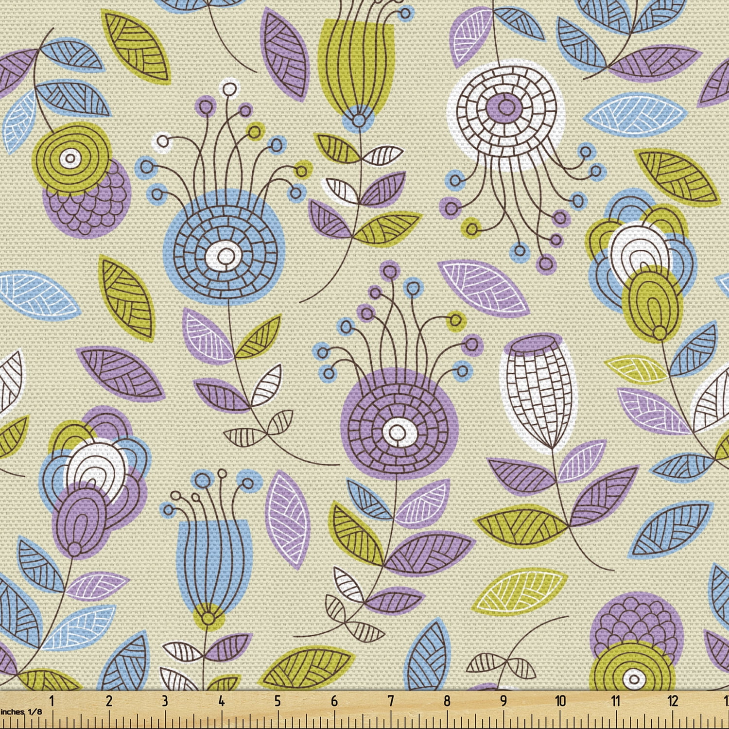 Floral Fabric by the Yard, Surreal Funny Flowers and Leaves Swirls ...