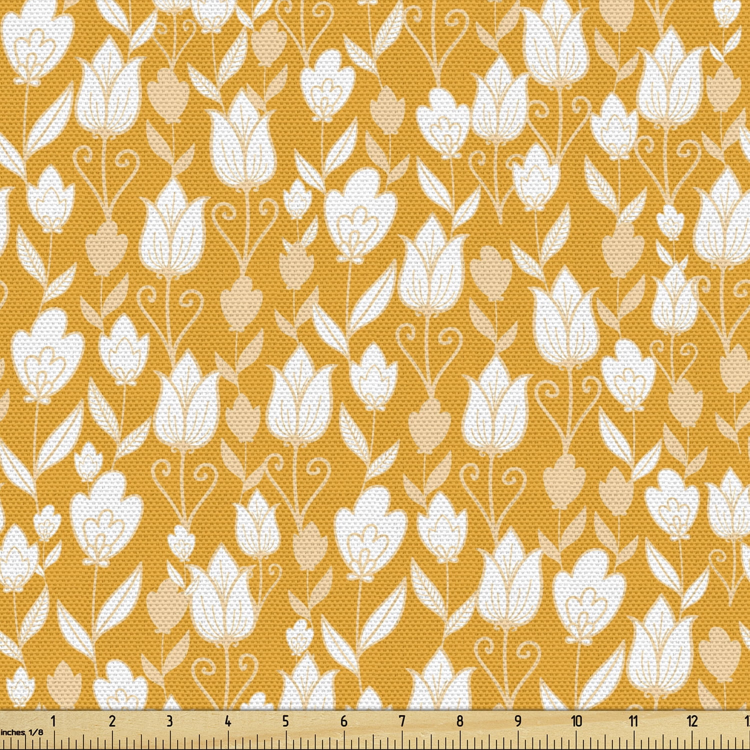 Ambesonne Floral Fabric by the Yard Upholstery, Flowers on Marigold ...