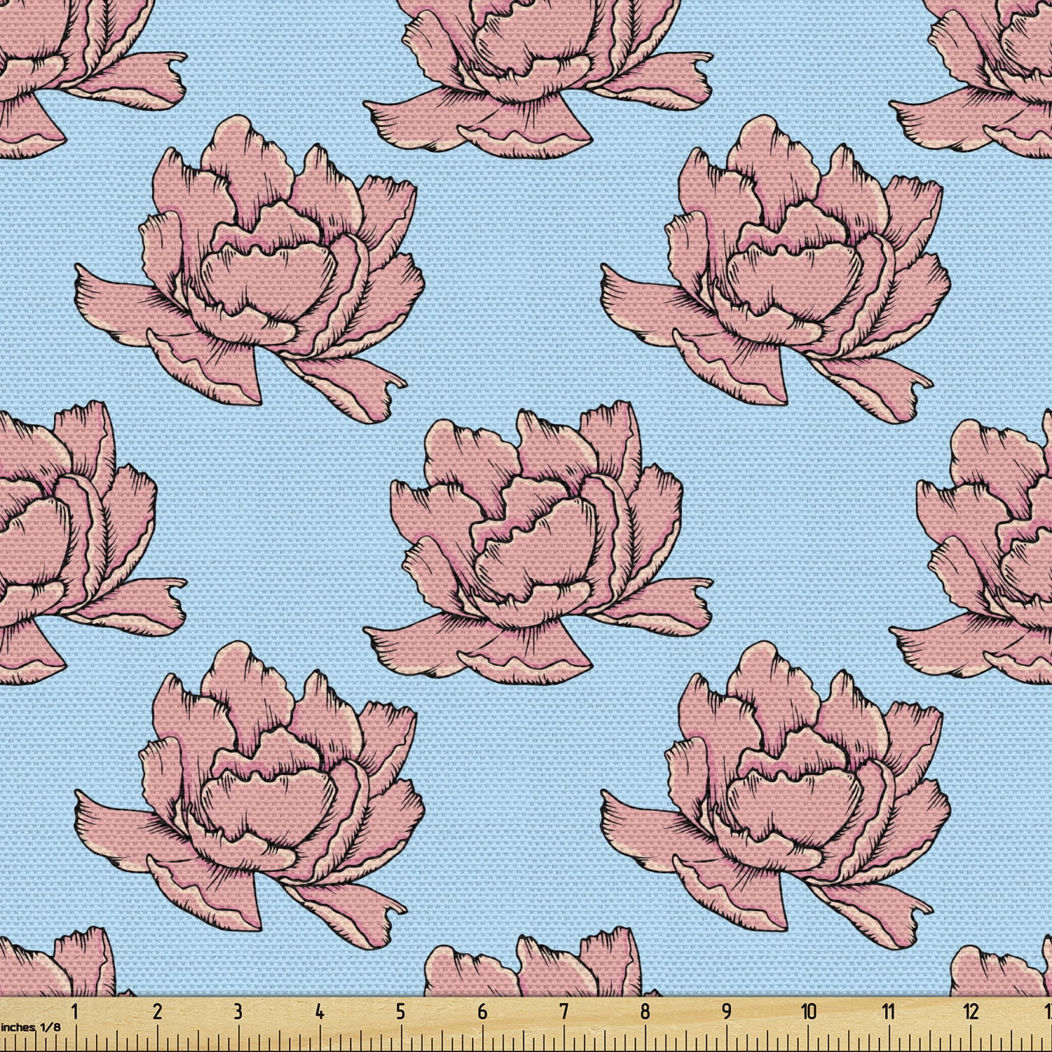Floral Fabric by the Yard Upholstery, Botanical Theme Cartoon ...