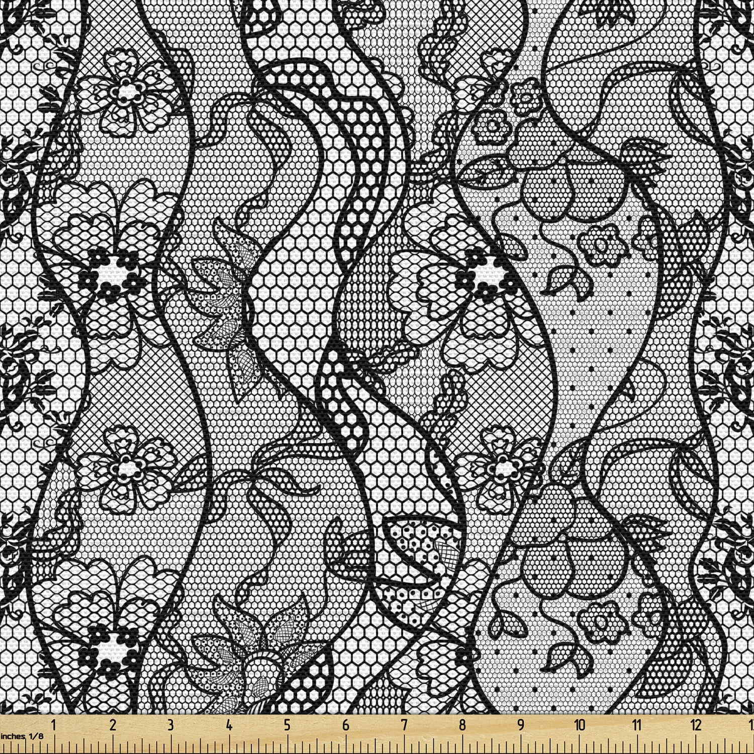 Floral Fabric by the Yard Upholstery, Lace Gothic Pattern with Flower ...