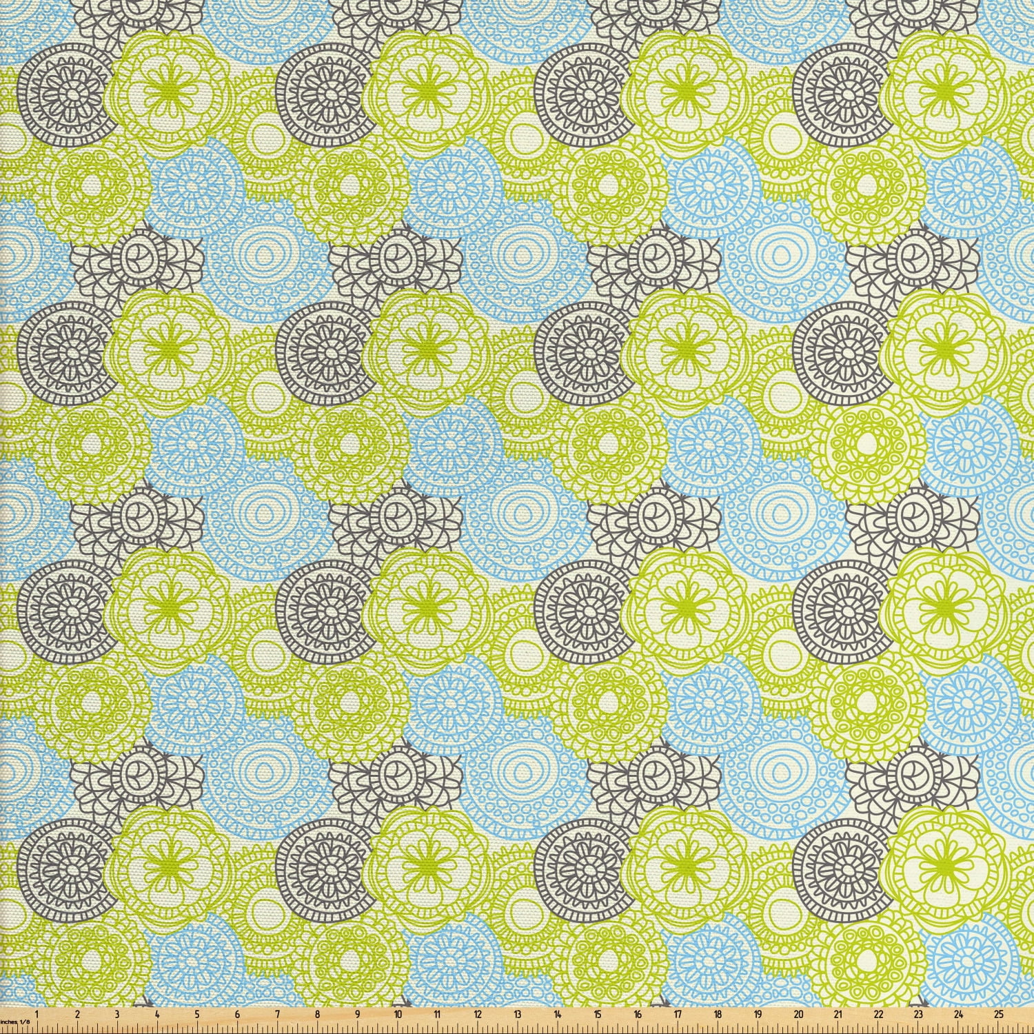 Floral Fabric by the Yard Upholstery, Pastel Colored Flowers with Folk ...