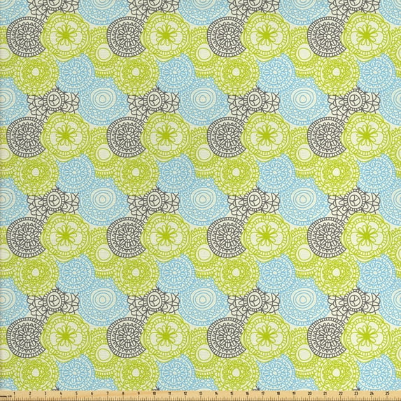 Floral Fabric by the Yard Upholstery, Pastel Colored Flowers with Folk ...
