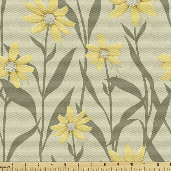 Ambesonne Floral Fabric by the Yard Upholstery, Vintage Yellow Tone ...