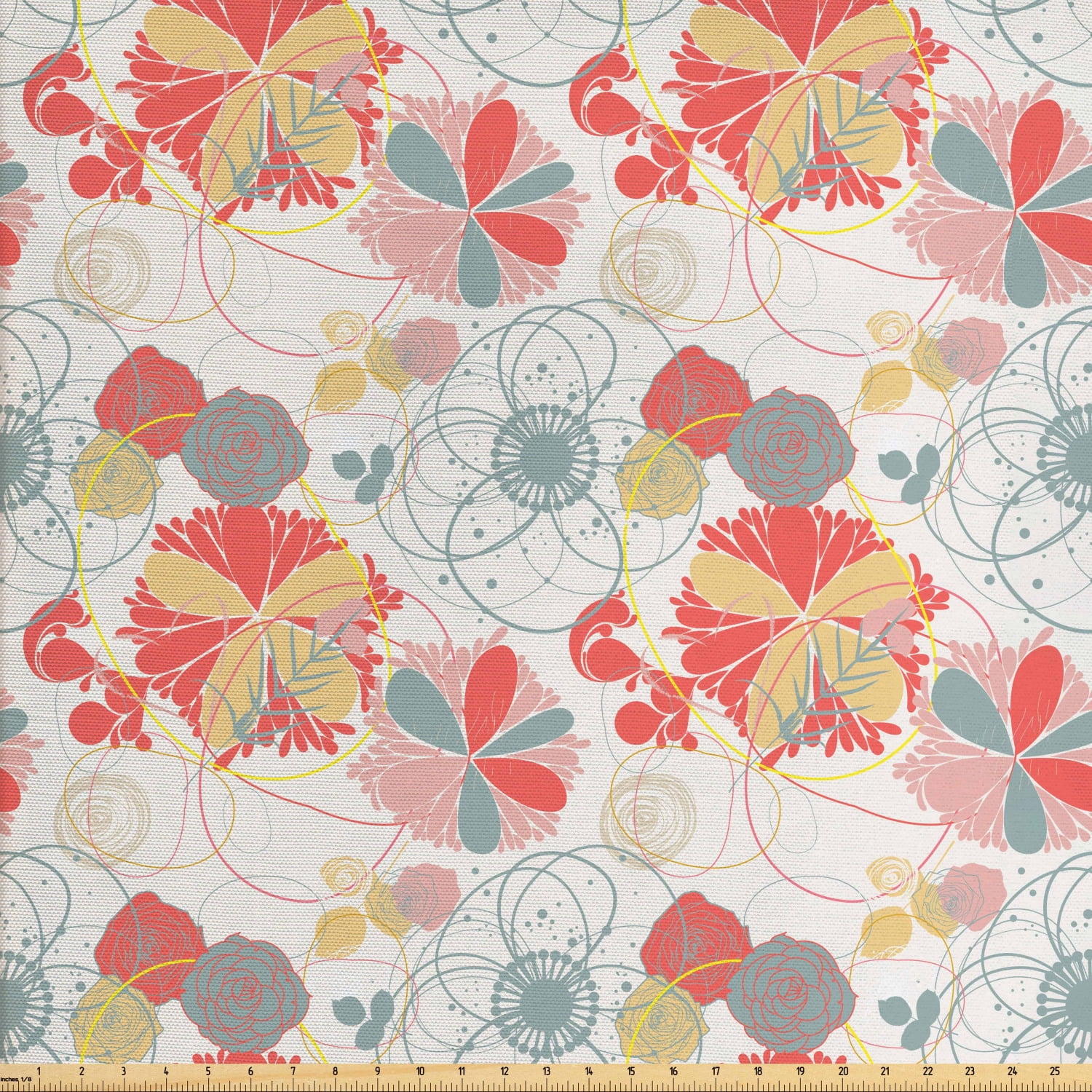 Ambesonne Floral Fabric by the Yard Upholstery, Retro Warm Colored Fall ...