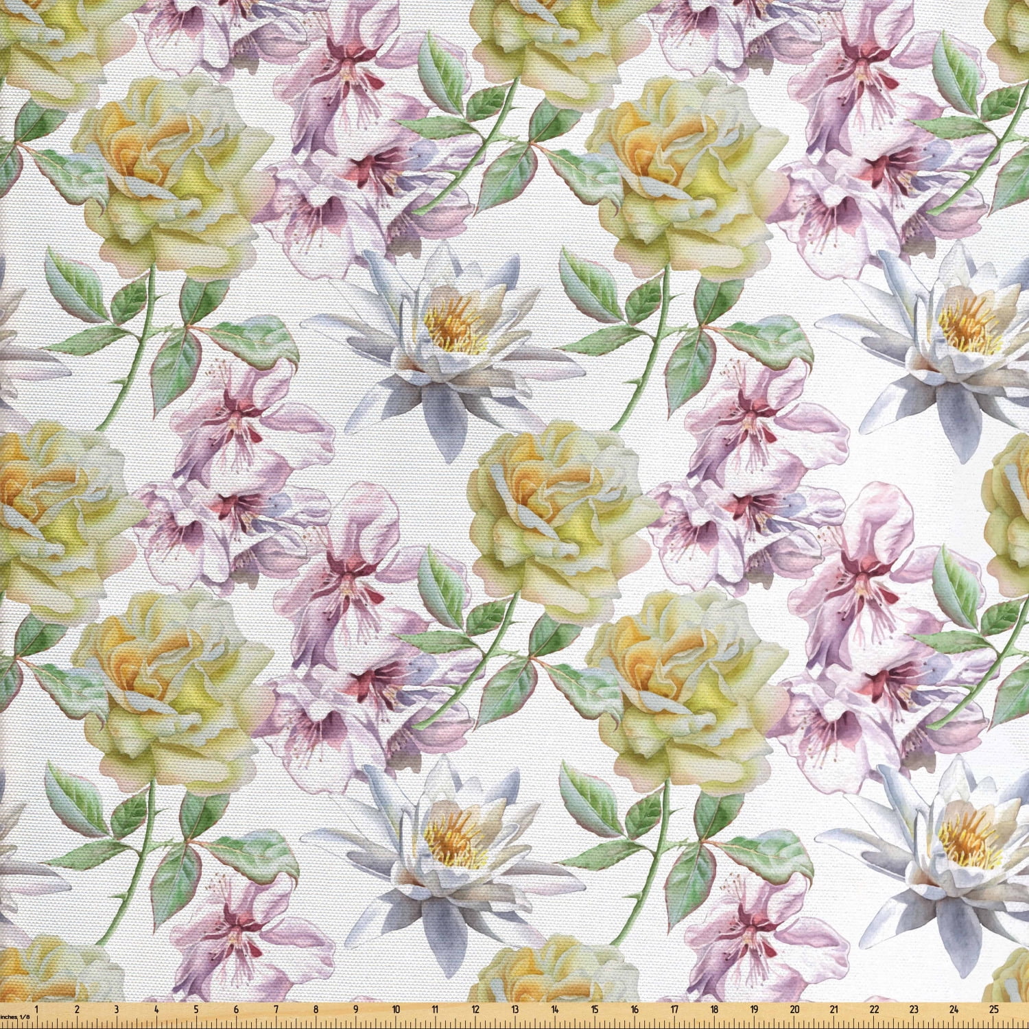 Ambesonne Floral Fabric by the Yard Upholstery, Rose Petals Sakura Lily ...