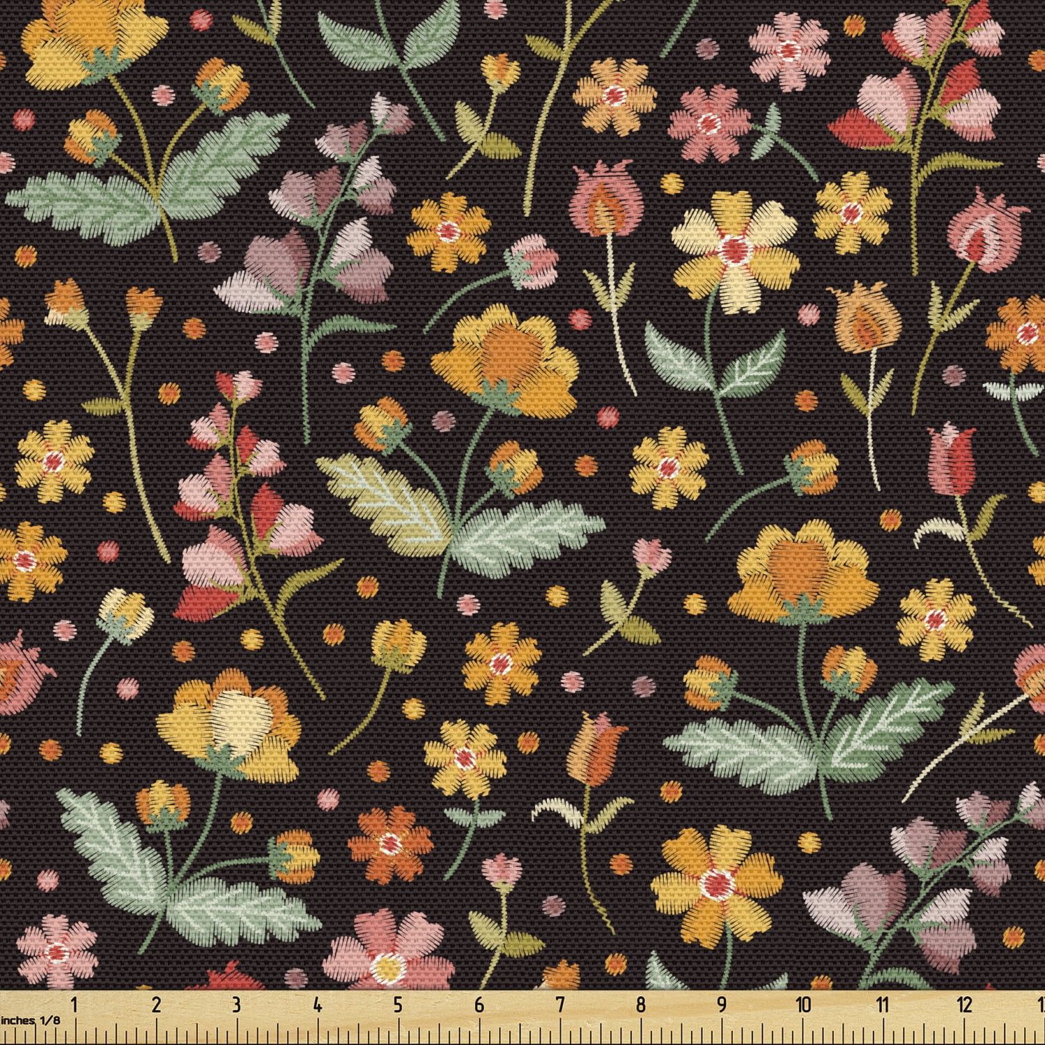 Floral Fabric by the Yard Upholstery, Wild Flowers Rhythmic Earth Toned ...