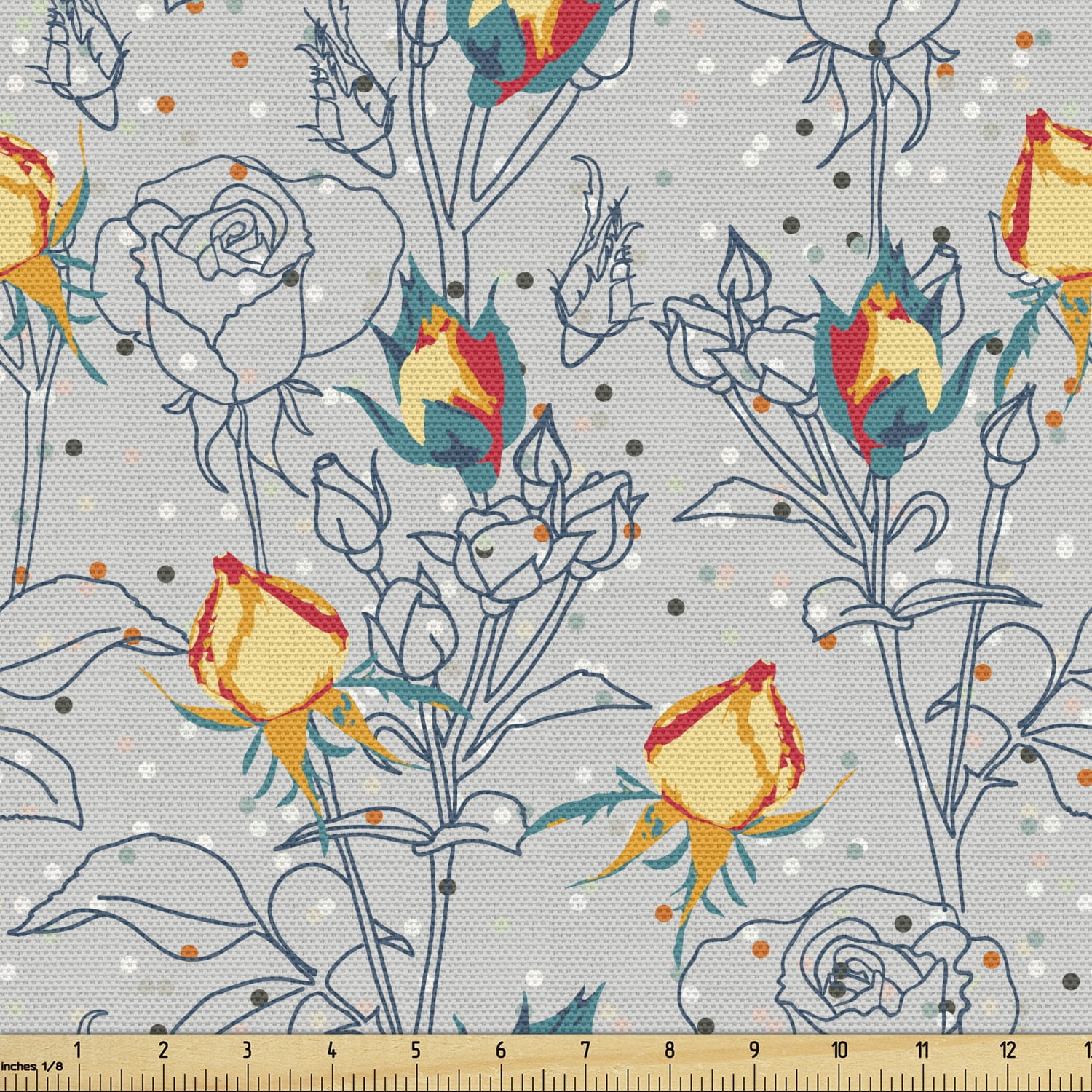 Ambesonne Floral Fabric by the Yard Upholstery, Victorian Art Rose ...