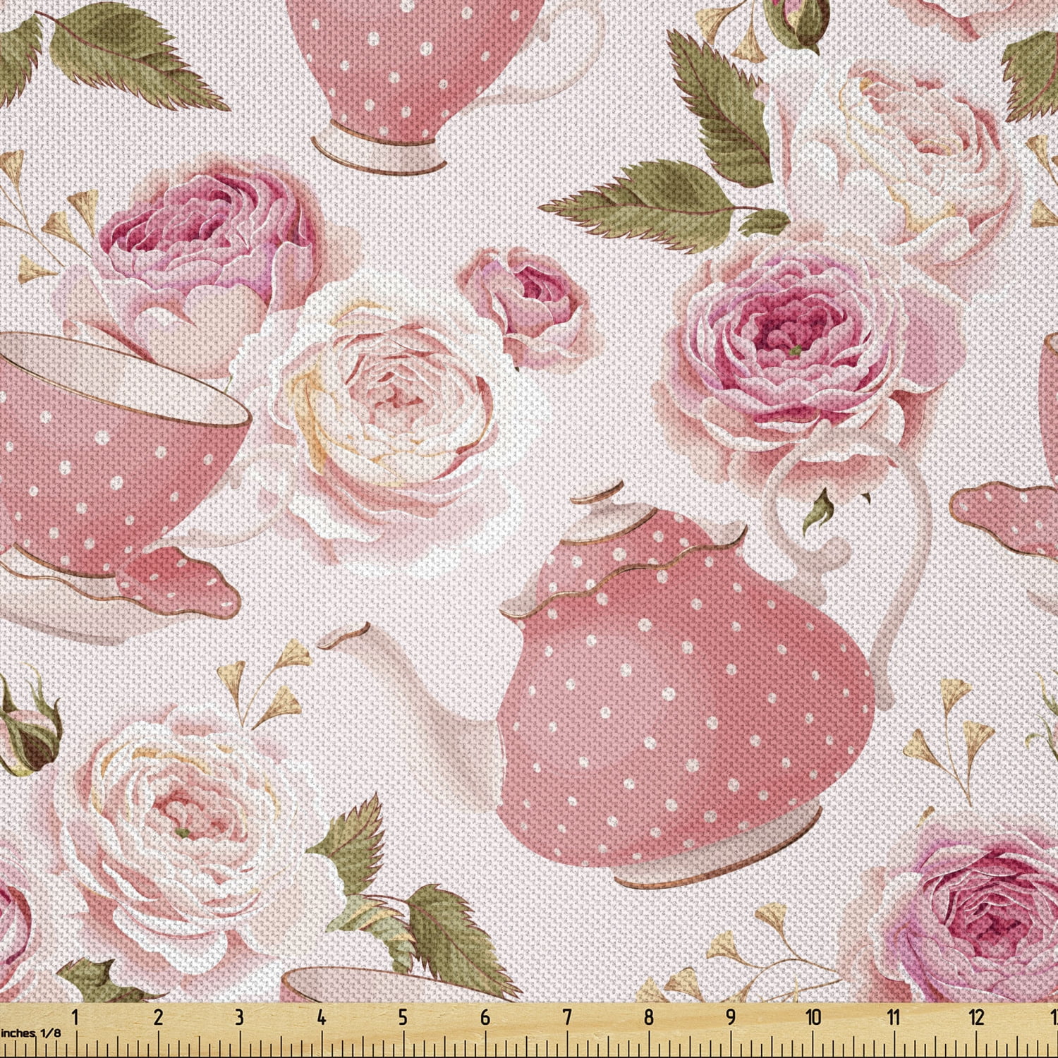 Floral Fabric by The Yard, Vintage Style Tea Cups with Roses Romantic ...