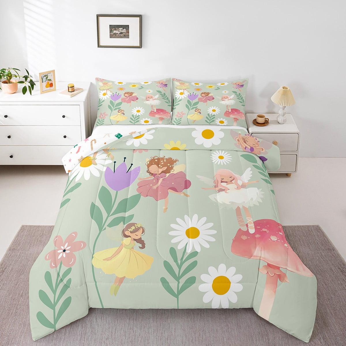Floral Fairy Comforter Set Twin Size,Colorful Fairy Kawaii Bedding Set ...