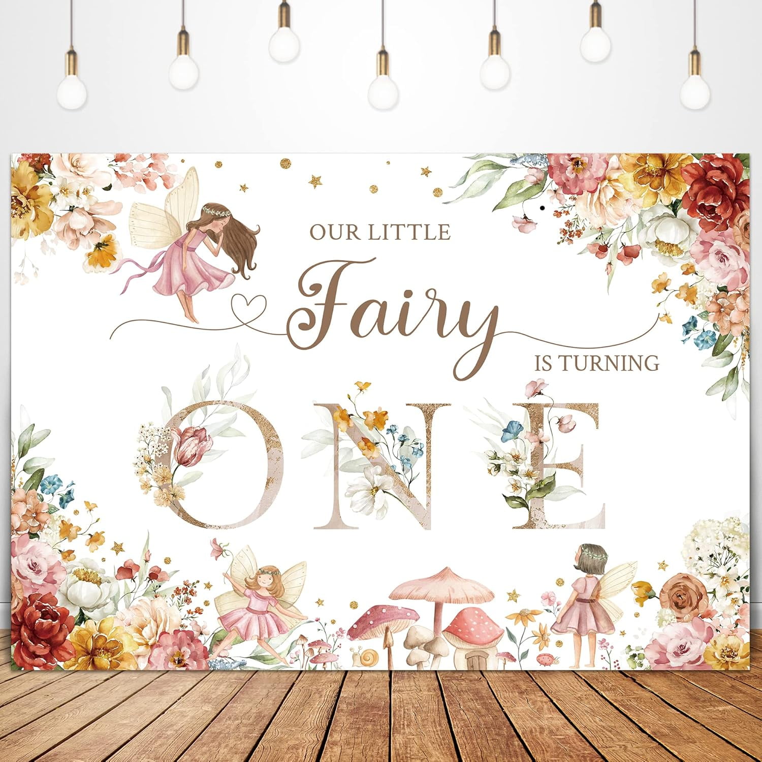 Floral Fairy First Birthday Backdrop Feet Boho Tale Mushroom Colorful ...