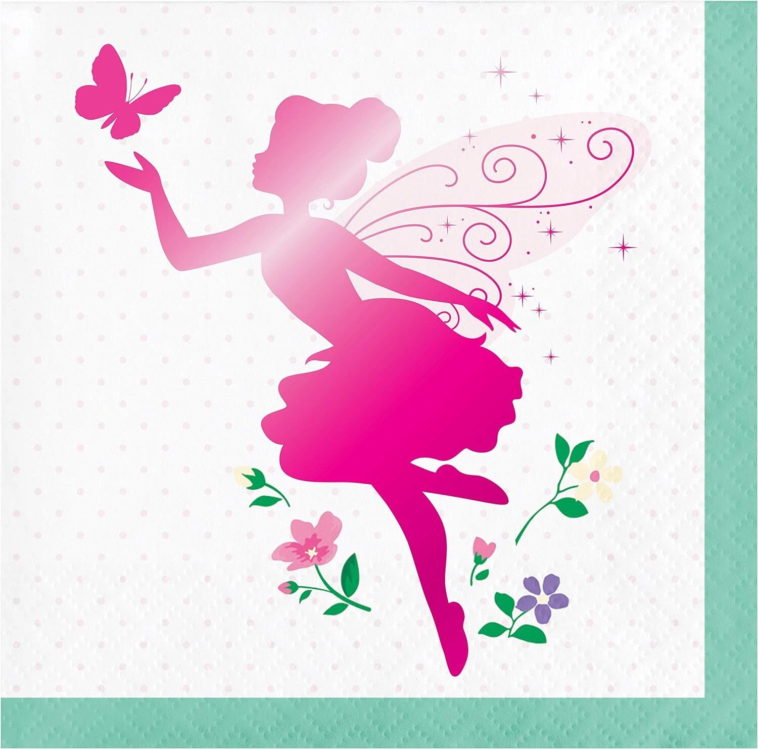 Floral Fairy Sparkle Pink Pixie Girl Kids Birthday Party Paper Beverage ...