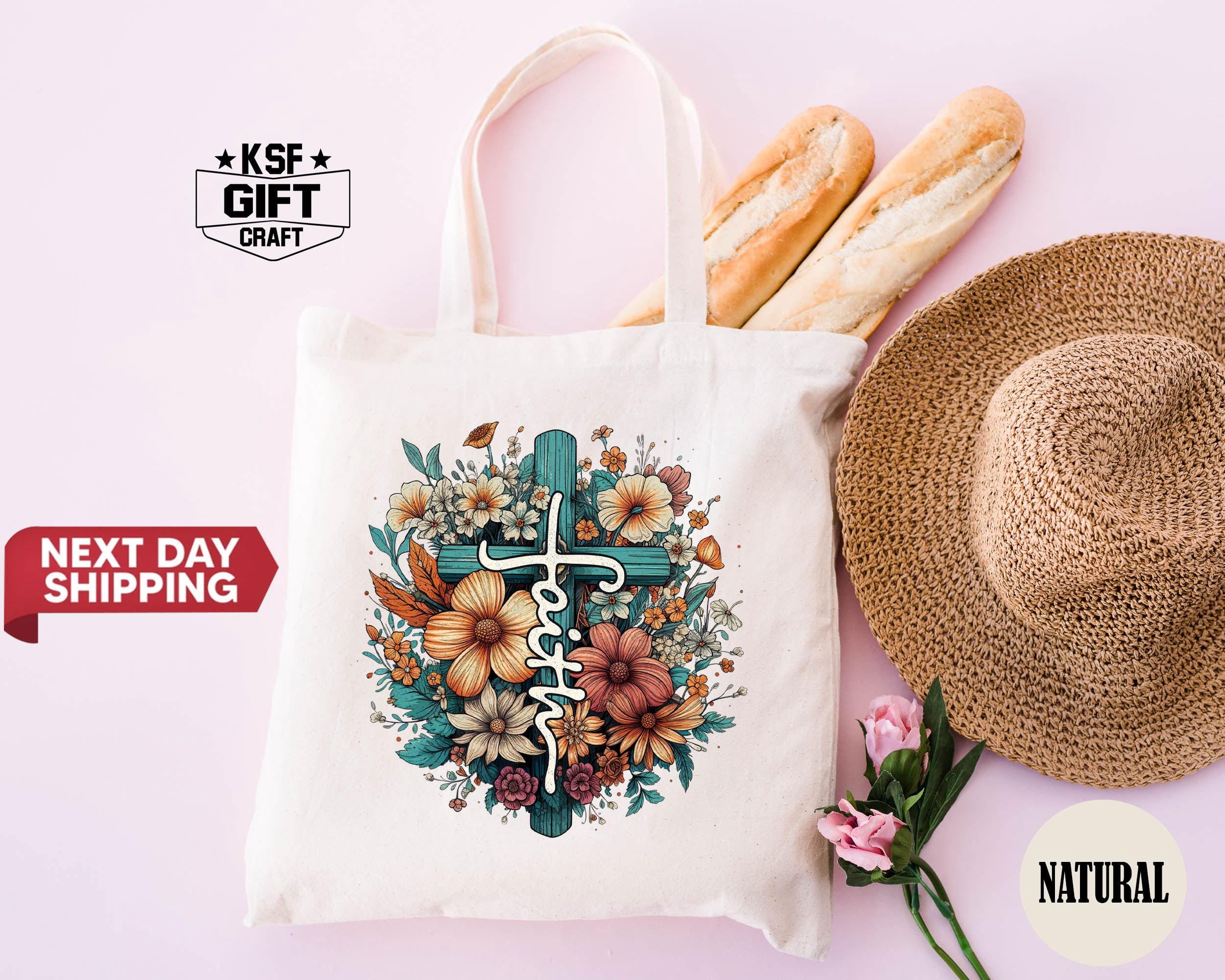 Floral Faith Cross Tote Bag - Christian, Bible Verse, Religious, Mom ...