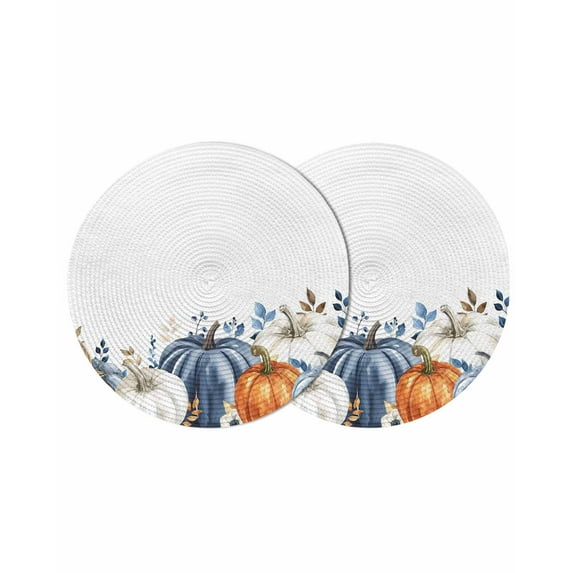 Floral Fall Thanksgiving Round Table Placemats set of 2, Orange Blue ...