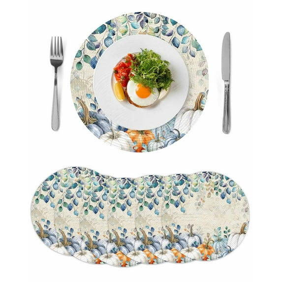 Floral Fall Thanksgiving Round Table Placemats set of 6, Orange White ...