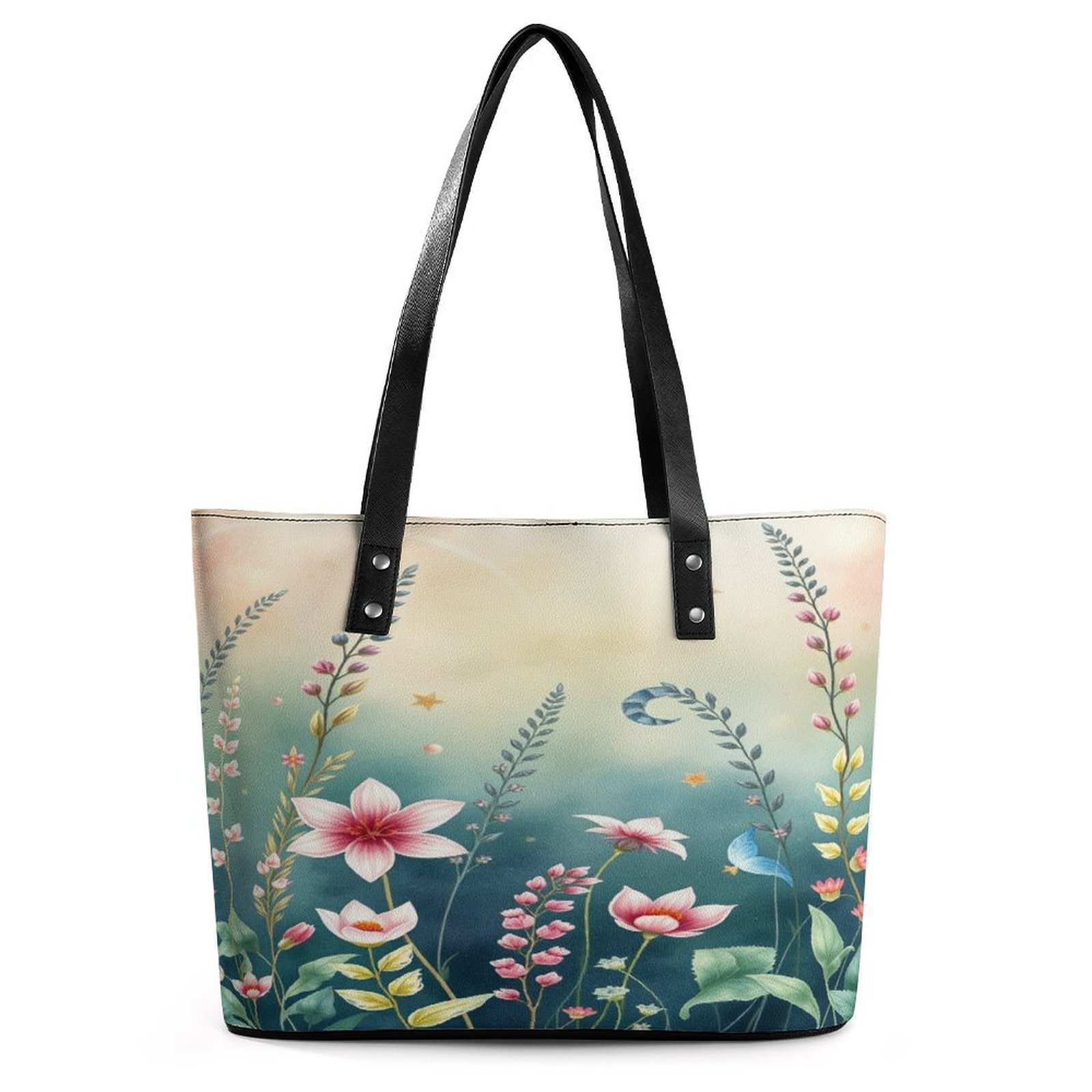 Floral Fantasy Art Handbags PU Leather Shoulder Bag Tote Bag Top-Handle ...