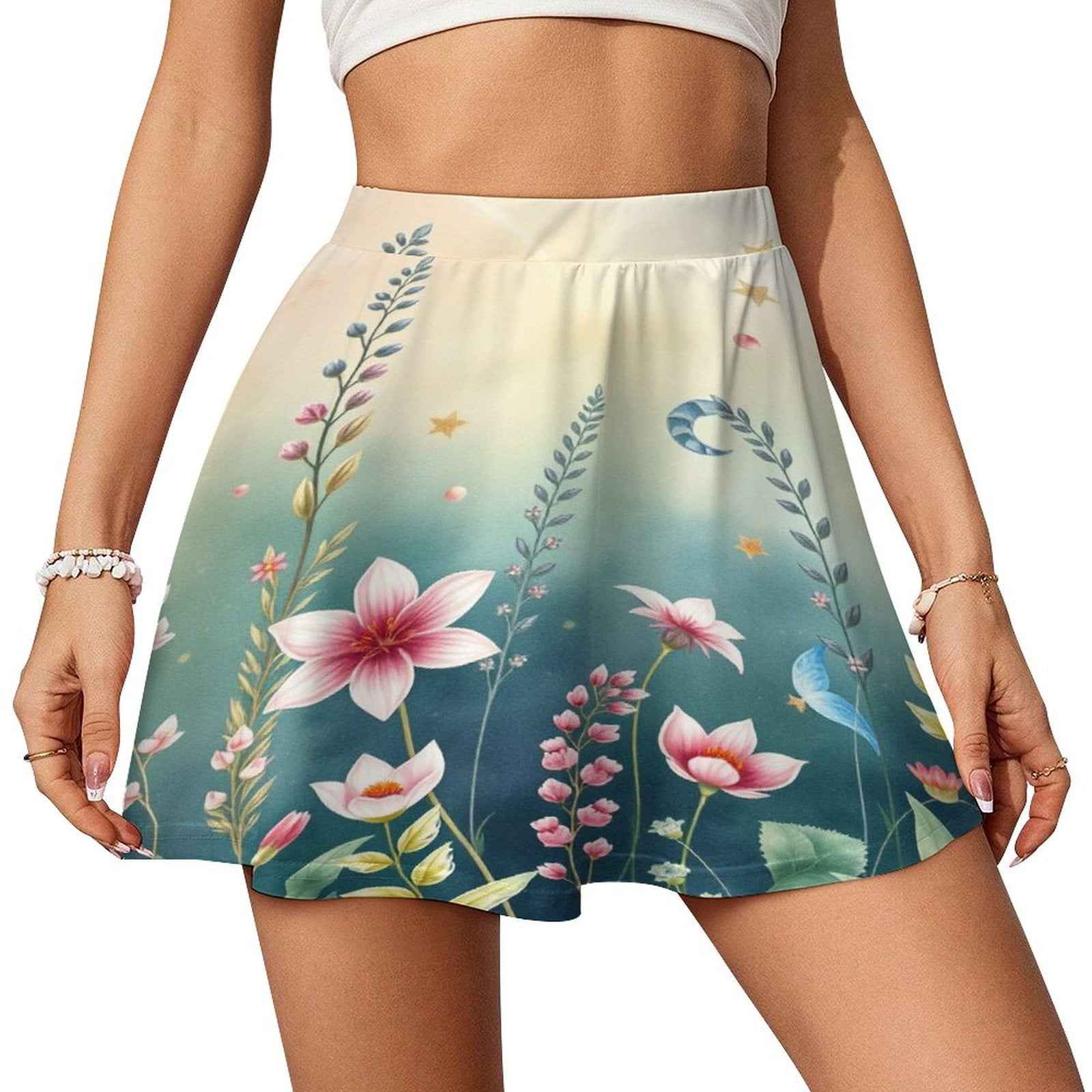 Floral Fantasy Art Skirt Woman Cute Mini Skirts High Waist Pattern ...
