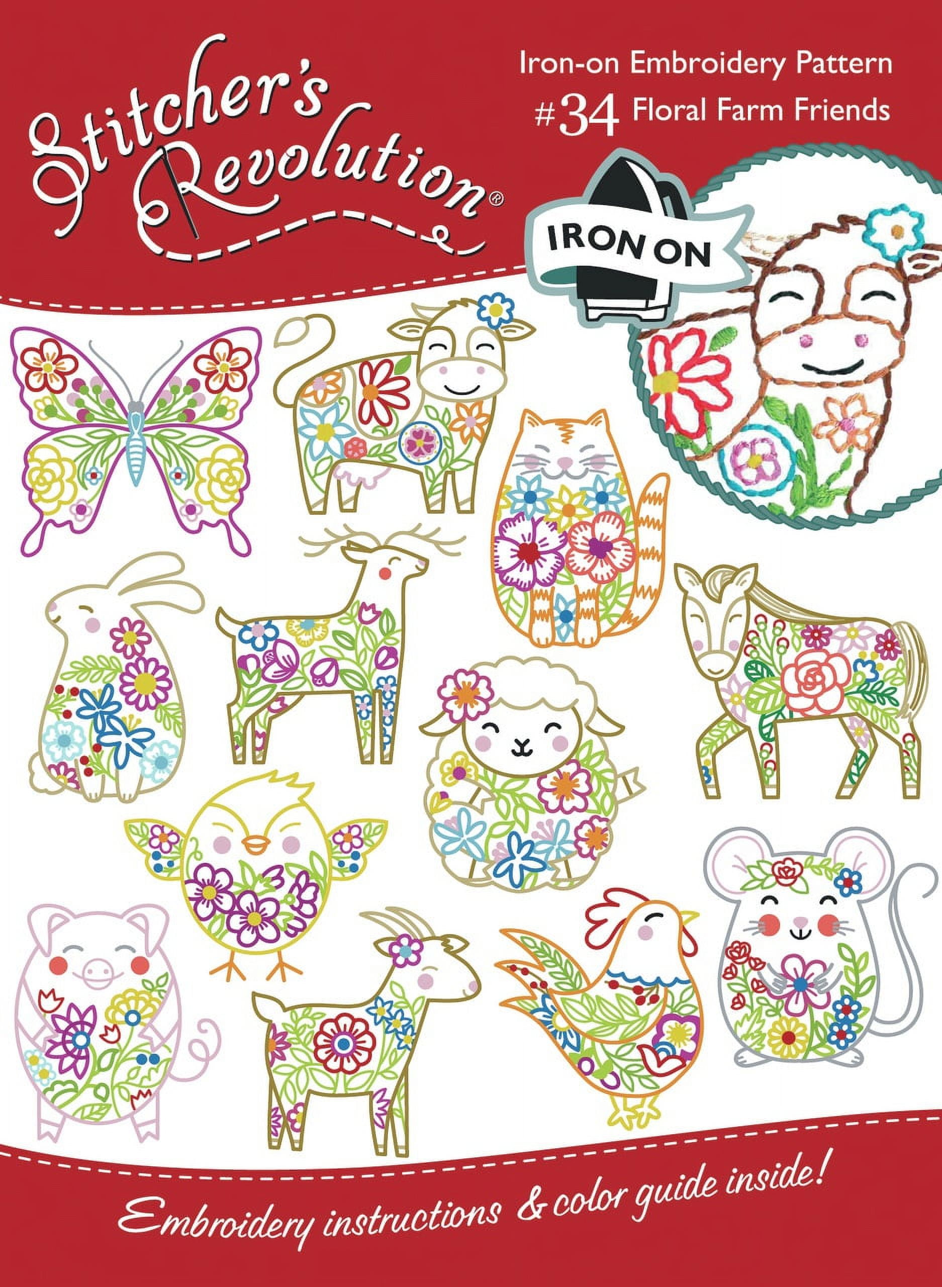 Floral Farm Friends Iron-on Transfers for Embroidery and Fabric ...