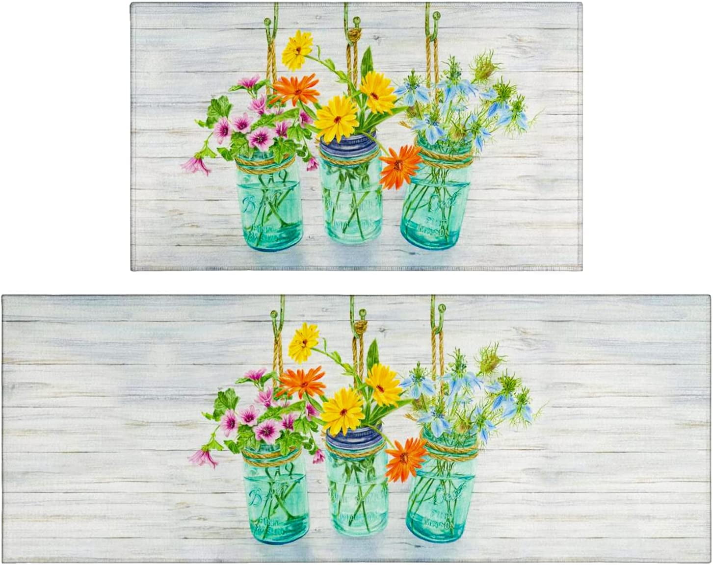 Floral Farmhouse Kitchen Rugs Set 2 Piece Colorful Spring/Summer ...