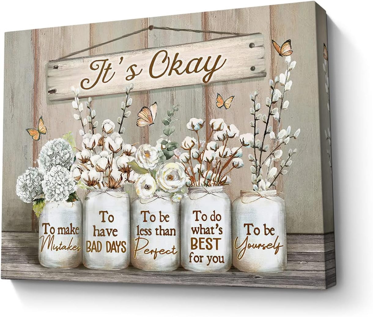Floral Farmhouse Wall Art Canvas Encouraging Bible Verse On Marson Jars ...