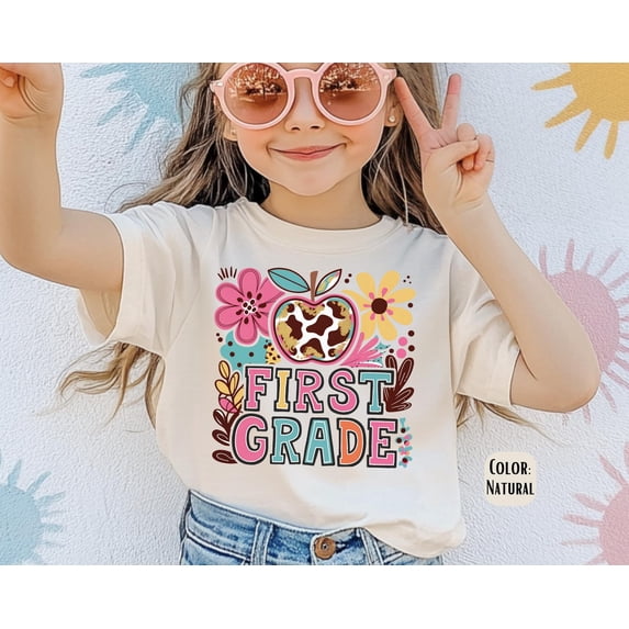 Floral First Grade Shirt Leopard 1st Grader Tee - Walmart.com