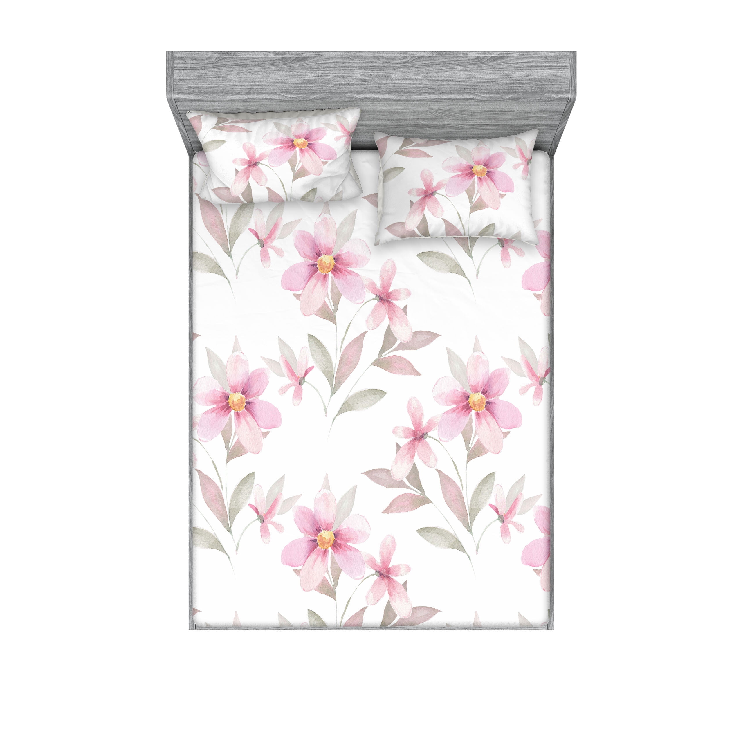 Floral Fitted Sheet & Pillow Sham Set, Soft Floral Garden with Tender ...