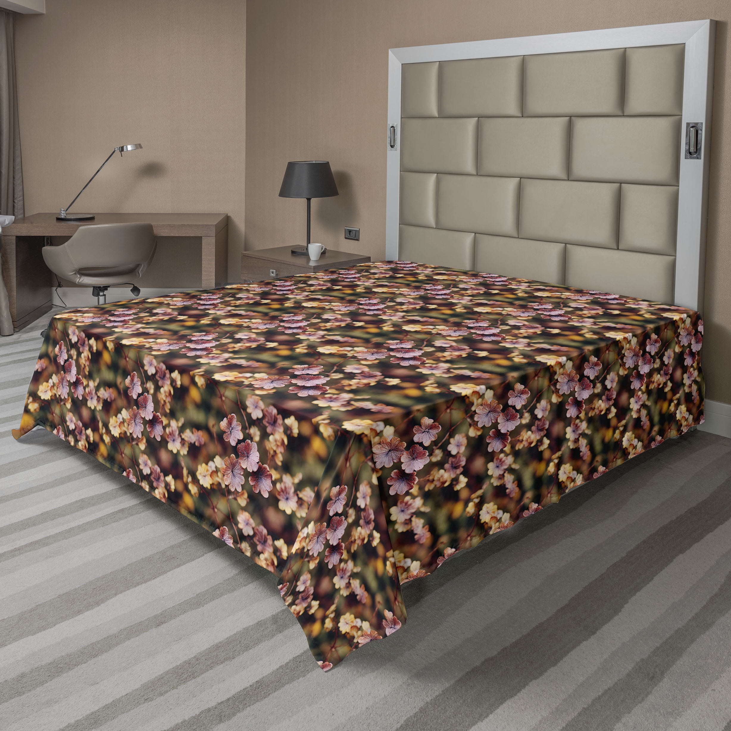 Floral Flat Sheet, Buds and Flowers Flourishing Blossoms Spring Season ...