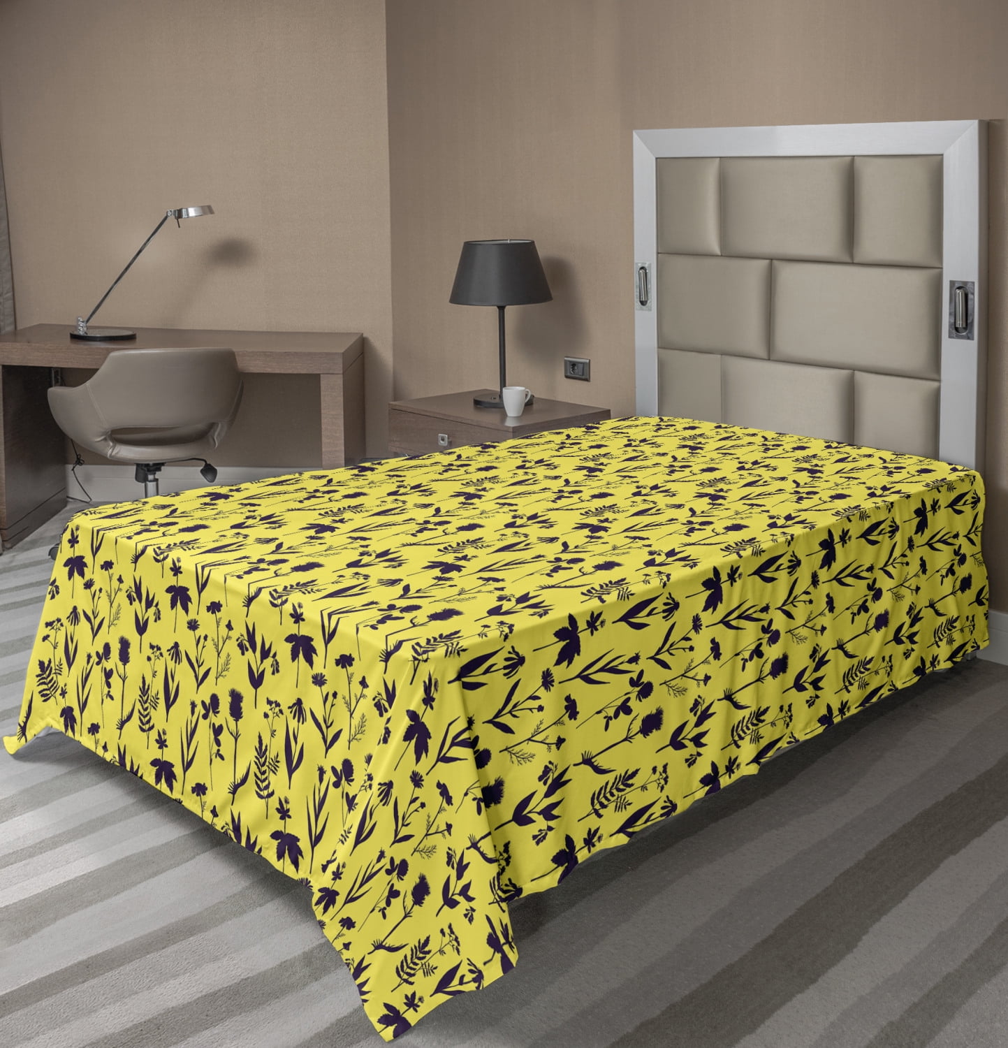 Floral Flat Sheet, Continuous Botanical Pattern of Silhouettes Bicolour ...