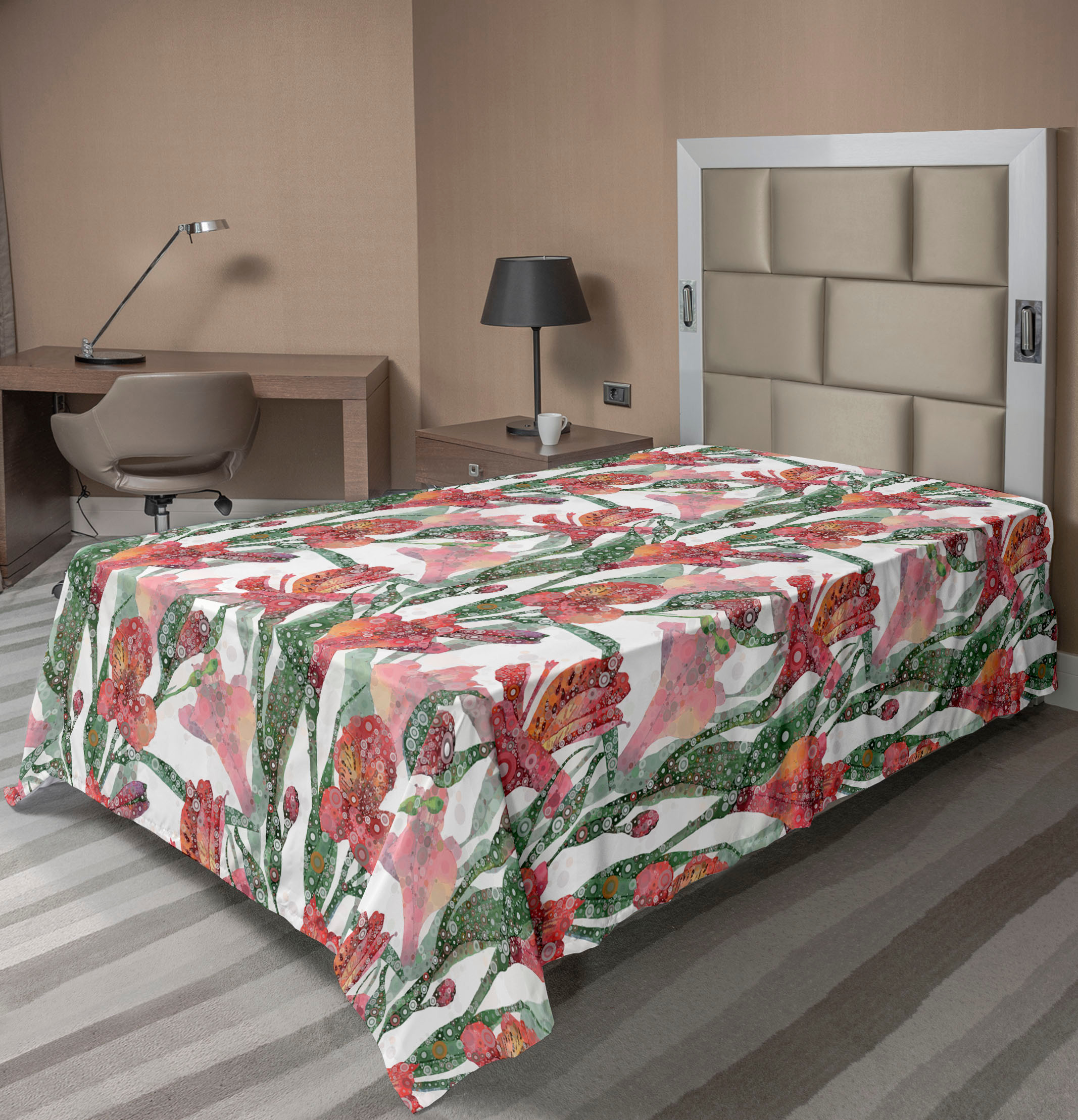 Floral Flat Sheet, Exotic Lily of the Incas Blooming Garden with ...