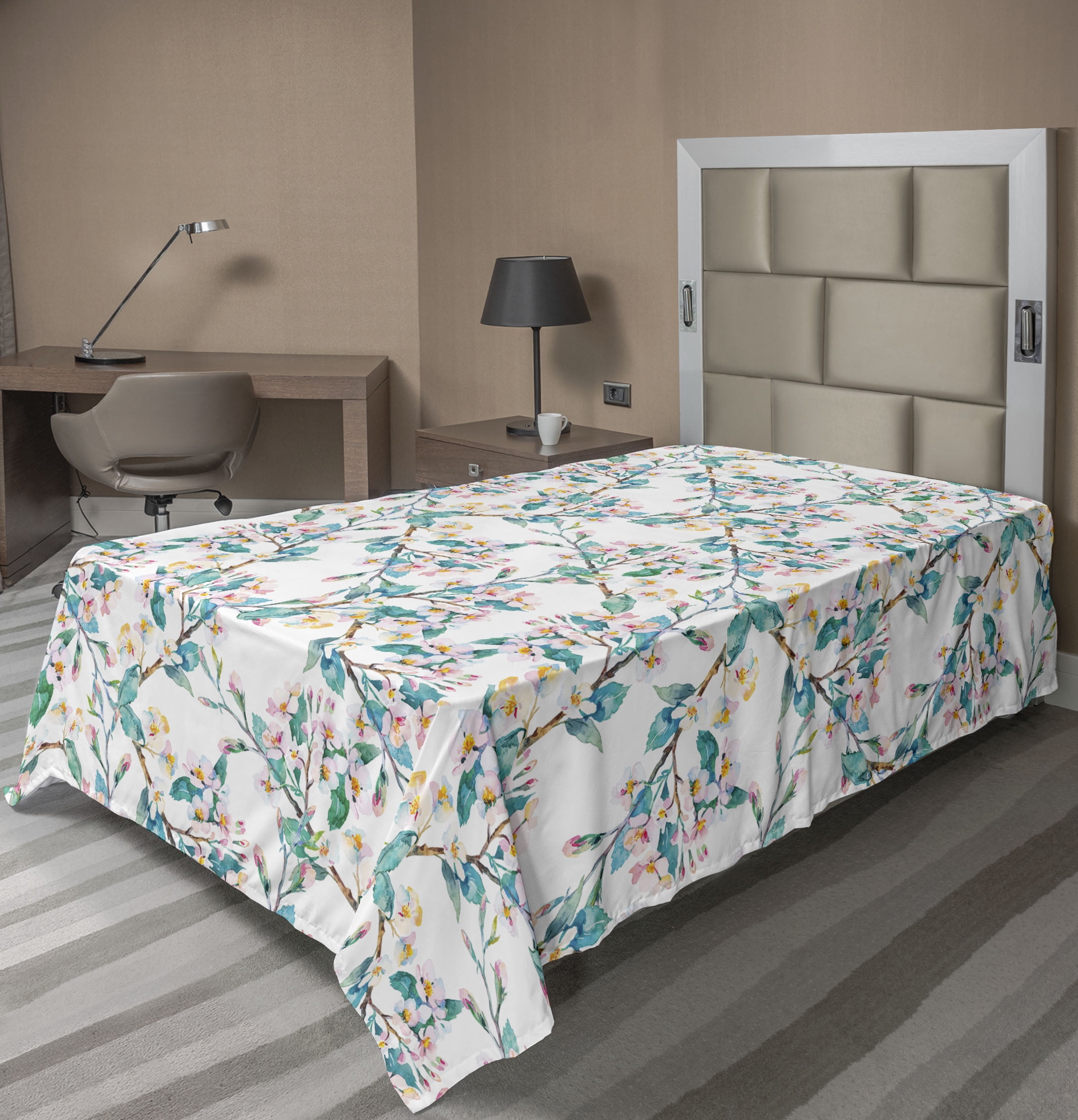 Ambesonne Floral Flat Bedding Sheet Soft Top Sheet, Flowering Tender ...