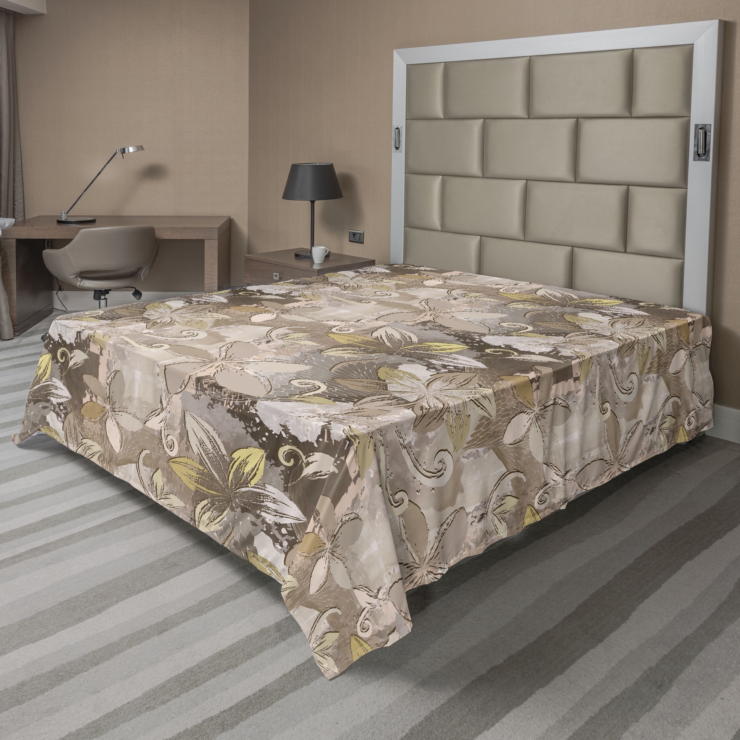 Ambesonne Floral Flat Bedding Sheet Soft Top Sheet, Grunge Retro Flower ...