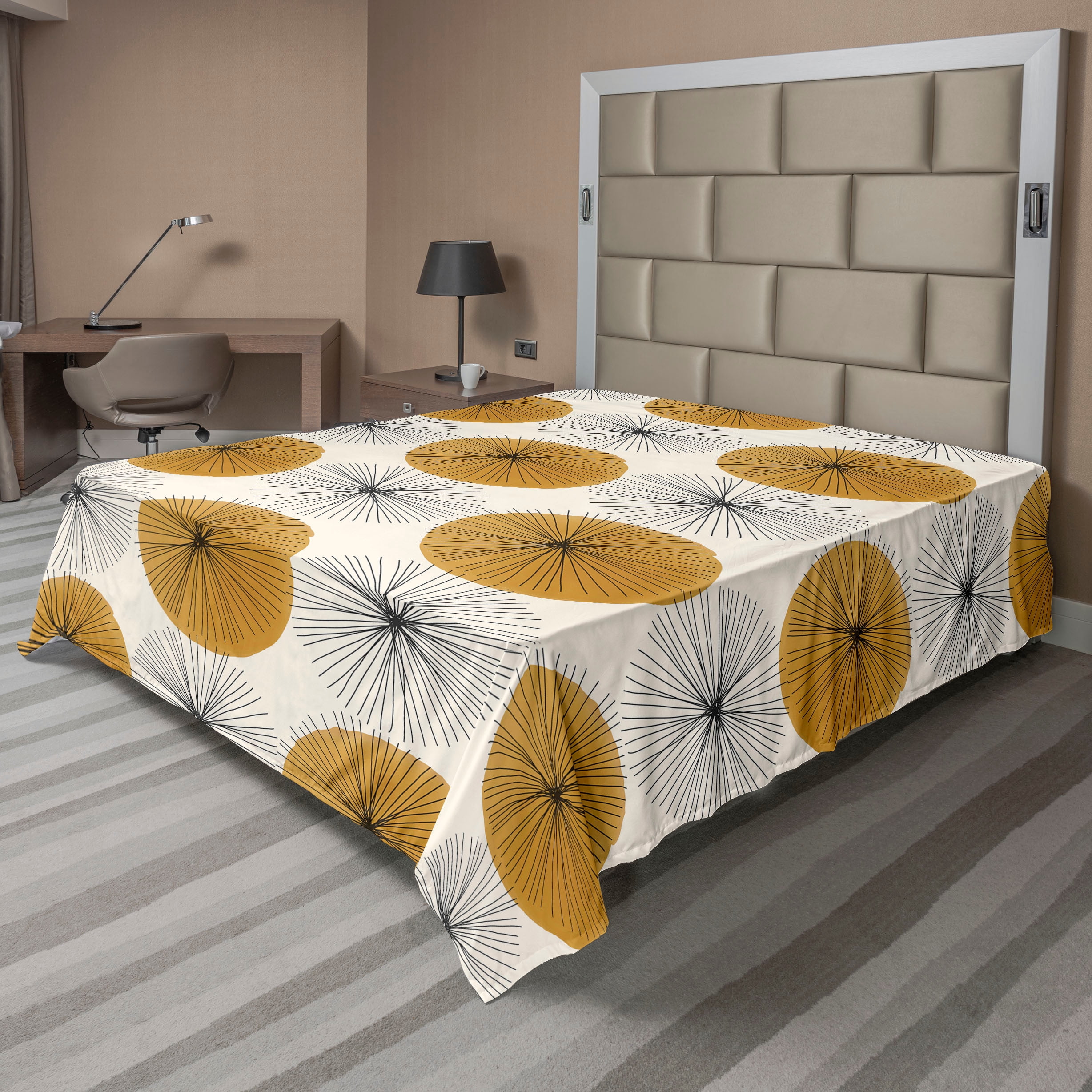 Floral Flat Sheet, Minimalist Style Garden Inspired Linear Flower ...