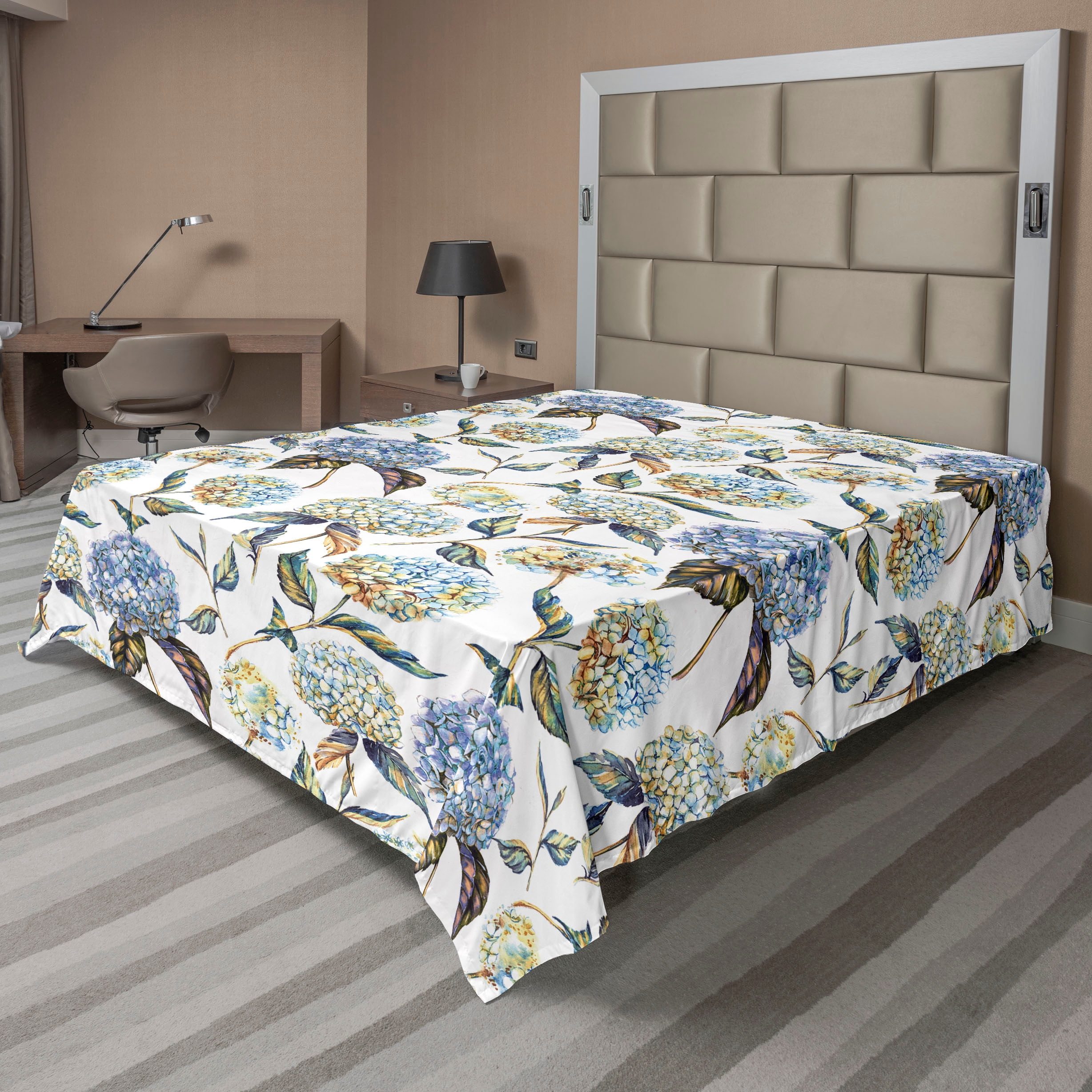 Ambesonne Floral Flat Bedding Sheet Soft Top Sheet, Hydrangea Flowers ...