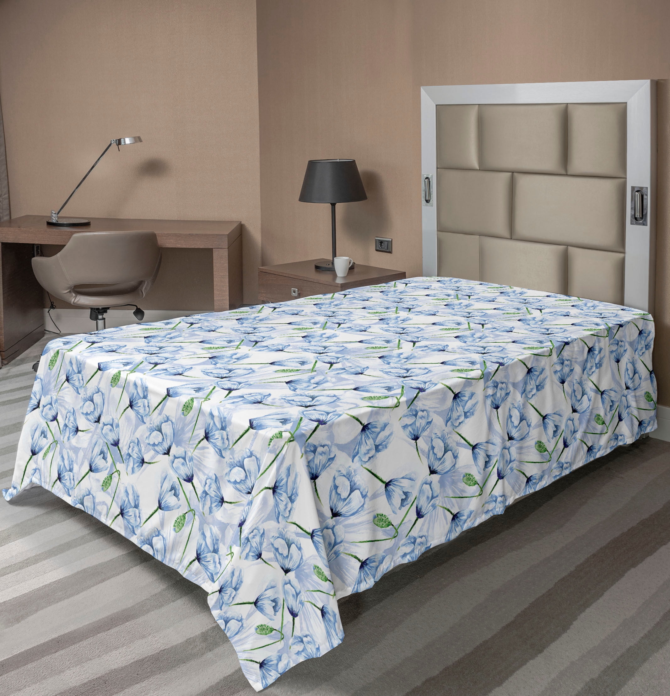 Ambesonne Floral Flat Bedding Sheet Soft Top Sheet, Blue Tender ...